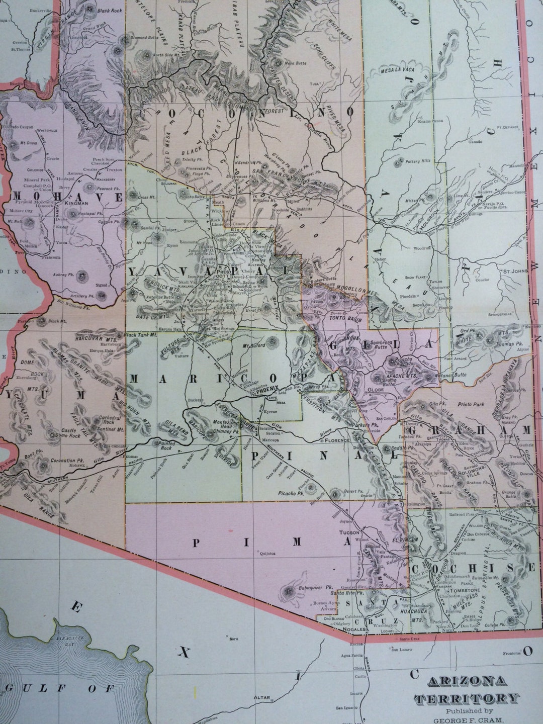 1901 ARIZONA Large Original Antique Map, 22.5 X 14.5 Inches, Home Decor ...