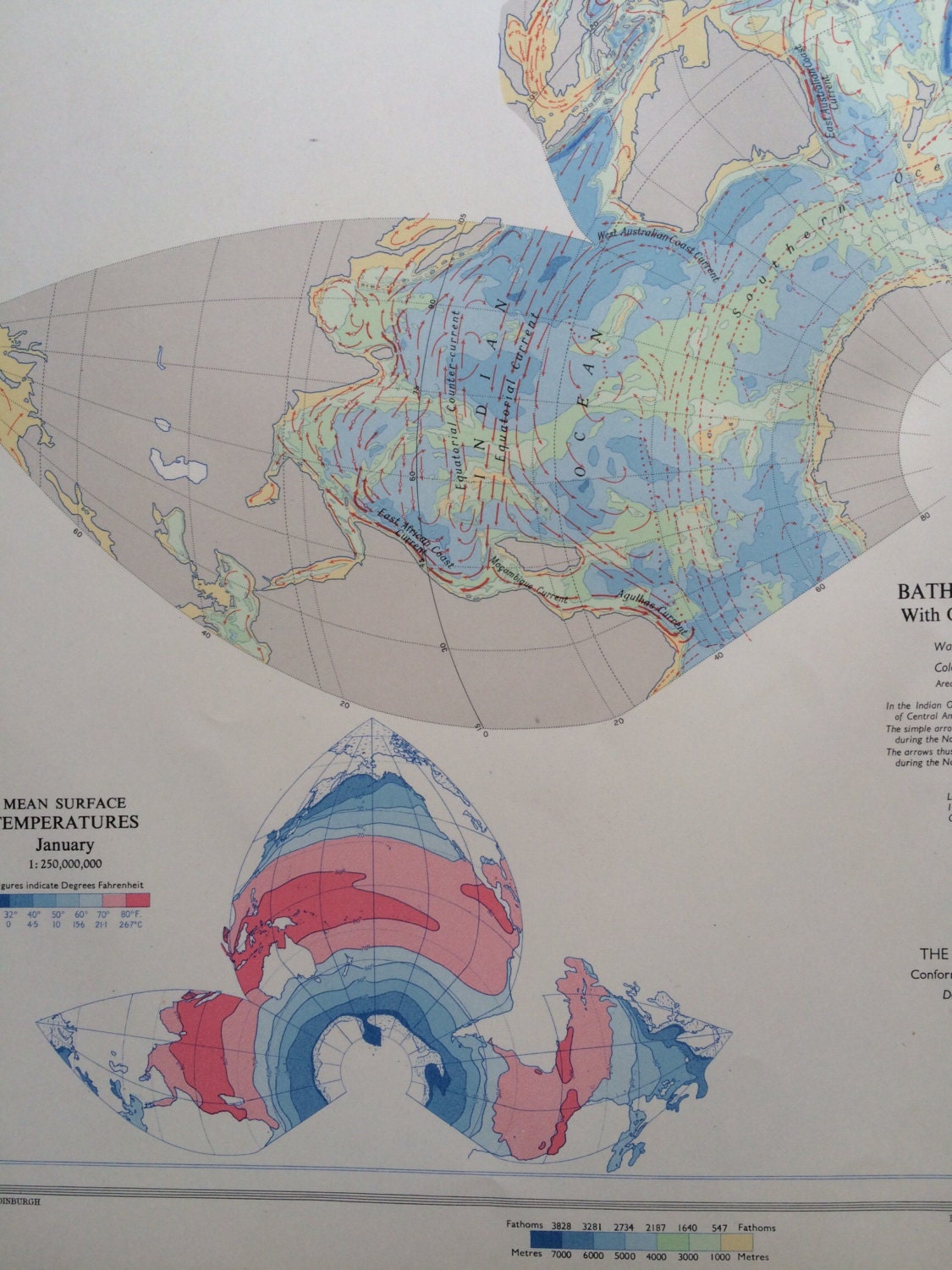 1958 WORLD OCEANOGRAPHY Extra Large Original Vintage World Map ...