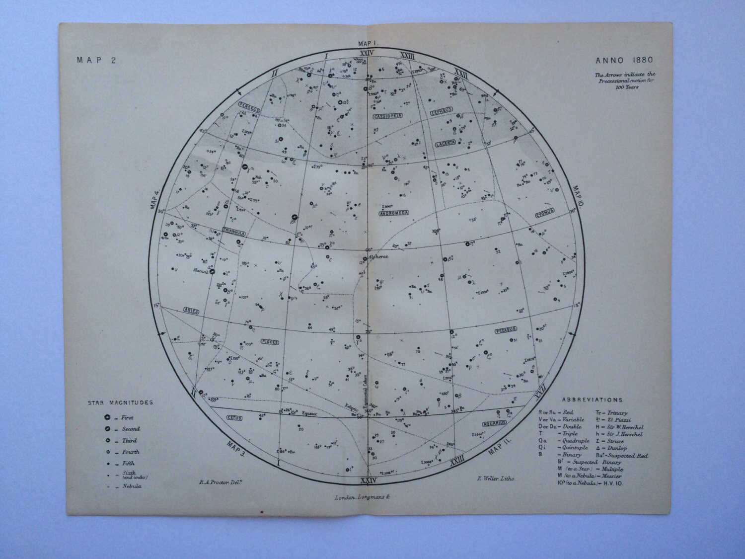 1888 Original Antique Star Map - astrology, astronomy, stars, zodiac ...