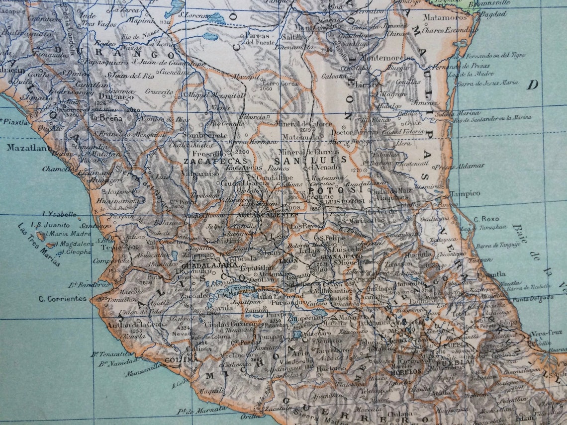 1892 Mexico Large Original Antique Map 14.5 X 18 Inches - Etsy