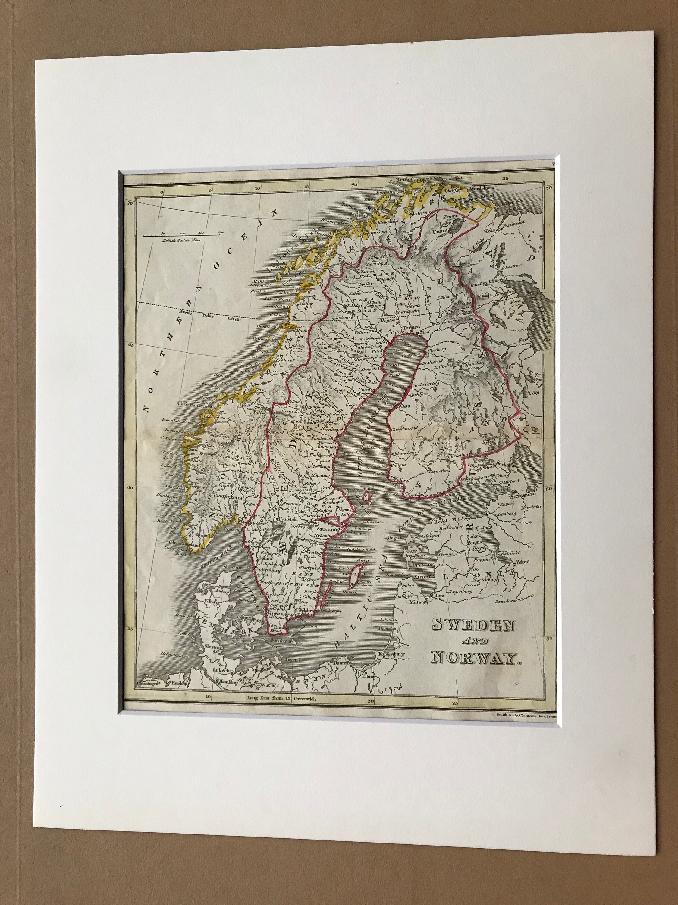 1819 Sweden & Norway Original Antique Hand-Coloured Engraving - Rare ...