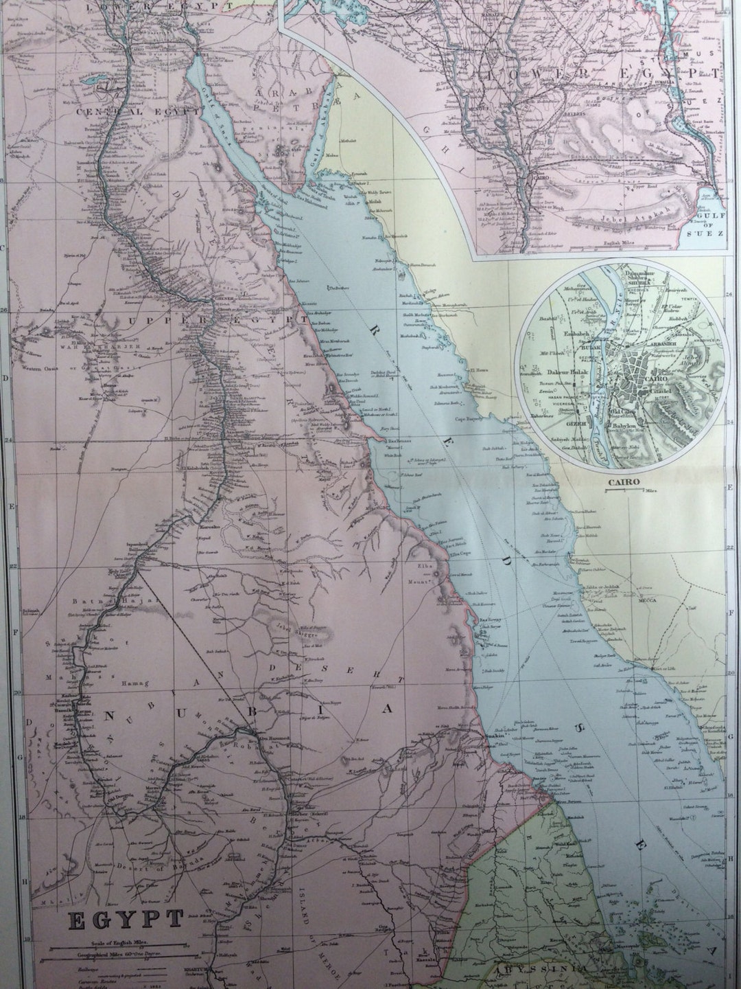 1898 EGYPT Large Original Antique Map, 21.5 X 13.5 Inches, Historical ...