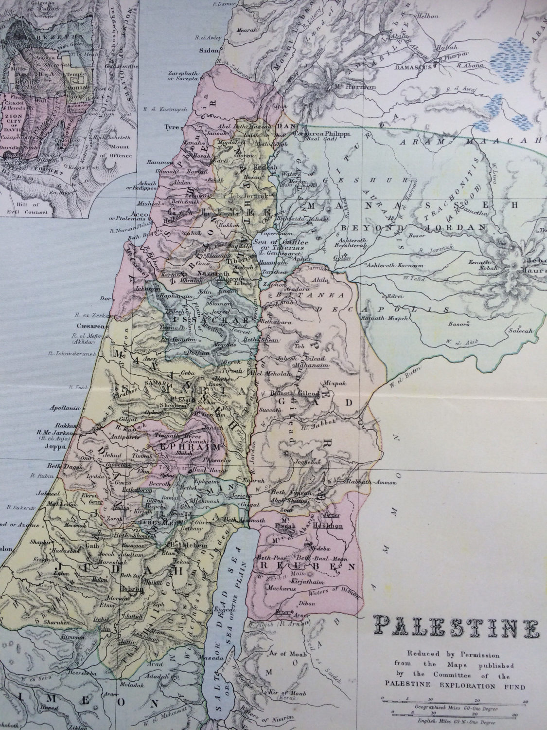 1891 PALESTINE Original Antique Map, 10.5 x 12.5 inches, historical ...