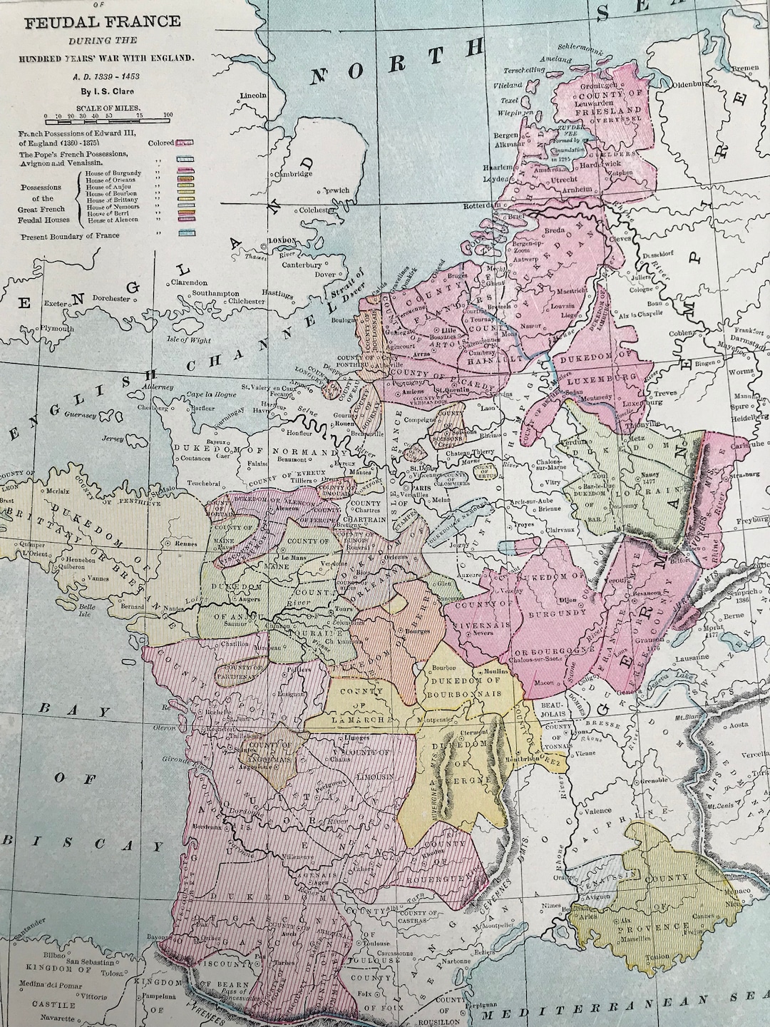 1936 Historical Map of Feudal France During the Hundred Years' War With ...