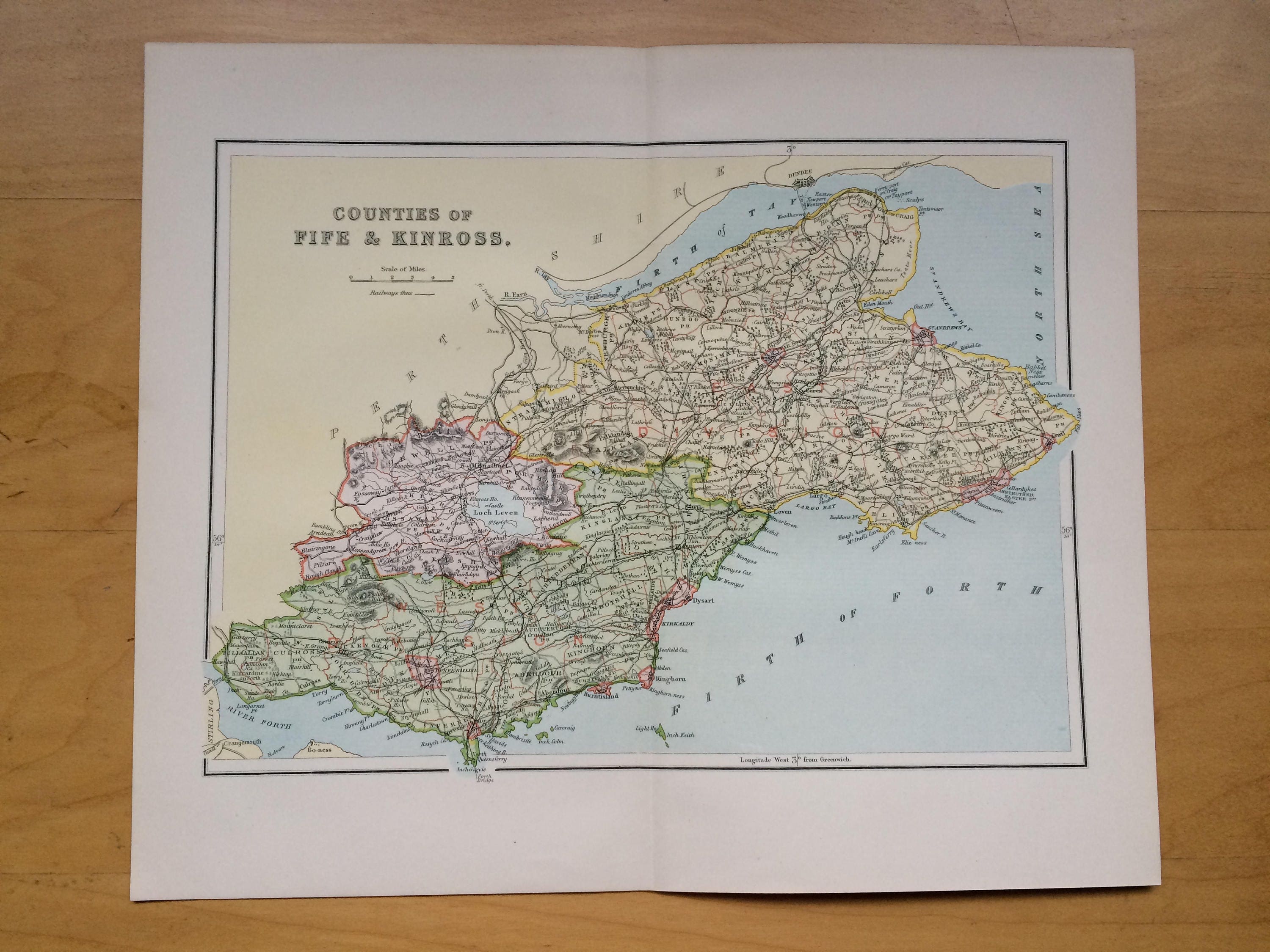 1901 Counties of Fife and Kinross Original Antique Map - Scottish ...