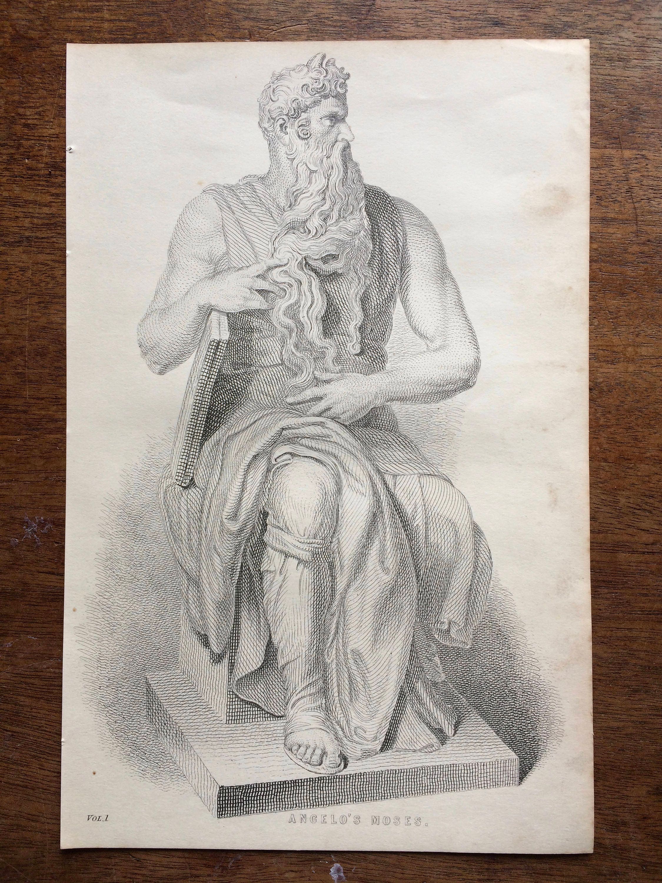 1880 Michelangelo's Moses Original Antique Steel Engraving - Marble ...