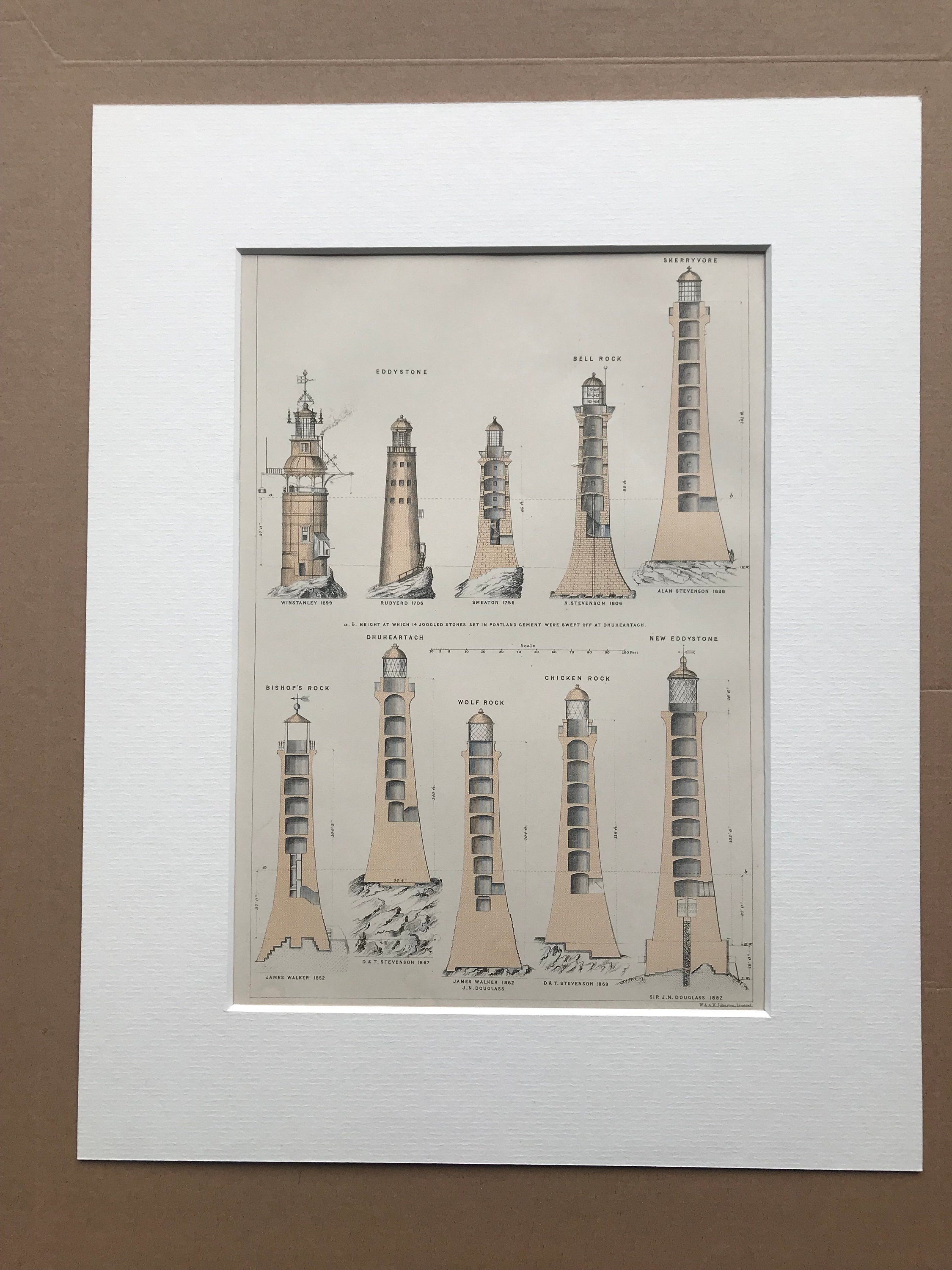 1875 Lighthouses Original Antique Matted Engraving - Eddystone ...