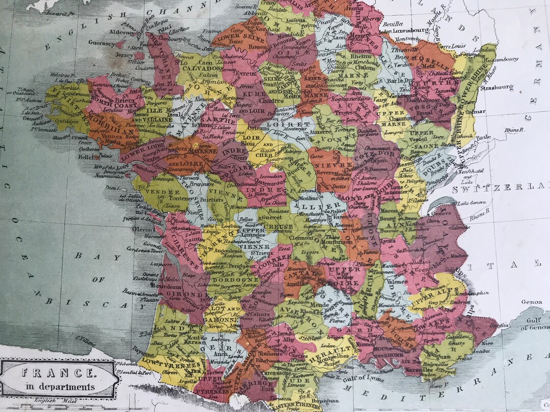 1863 France in Departments Original Antique Map Vintage Wall Map ...