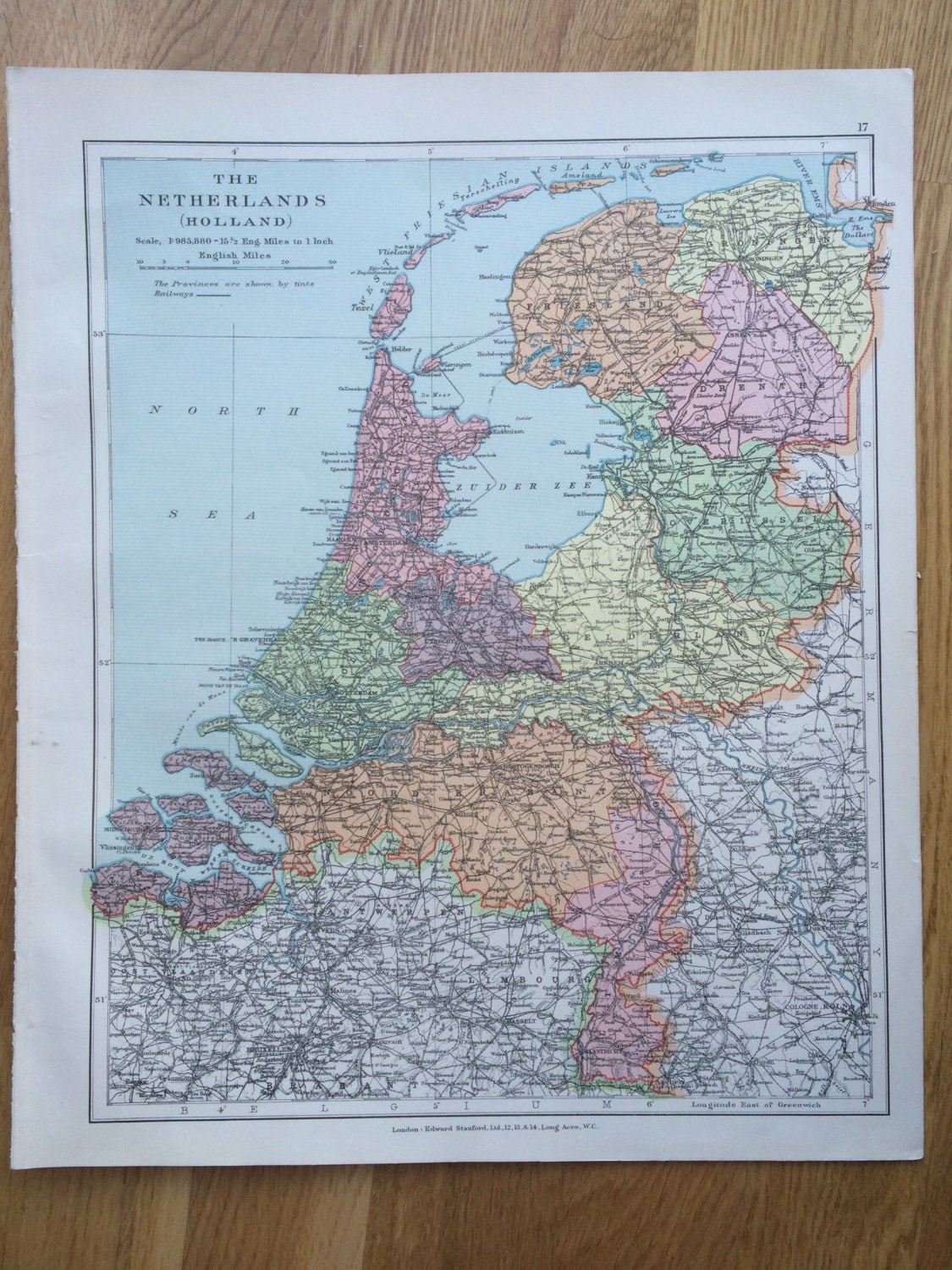 1920 THE NETHERLANDS Original Vintage Map, 12 x 14.5 inches, historical ...