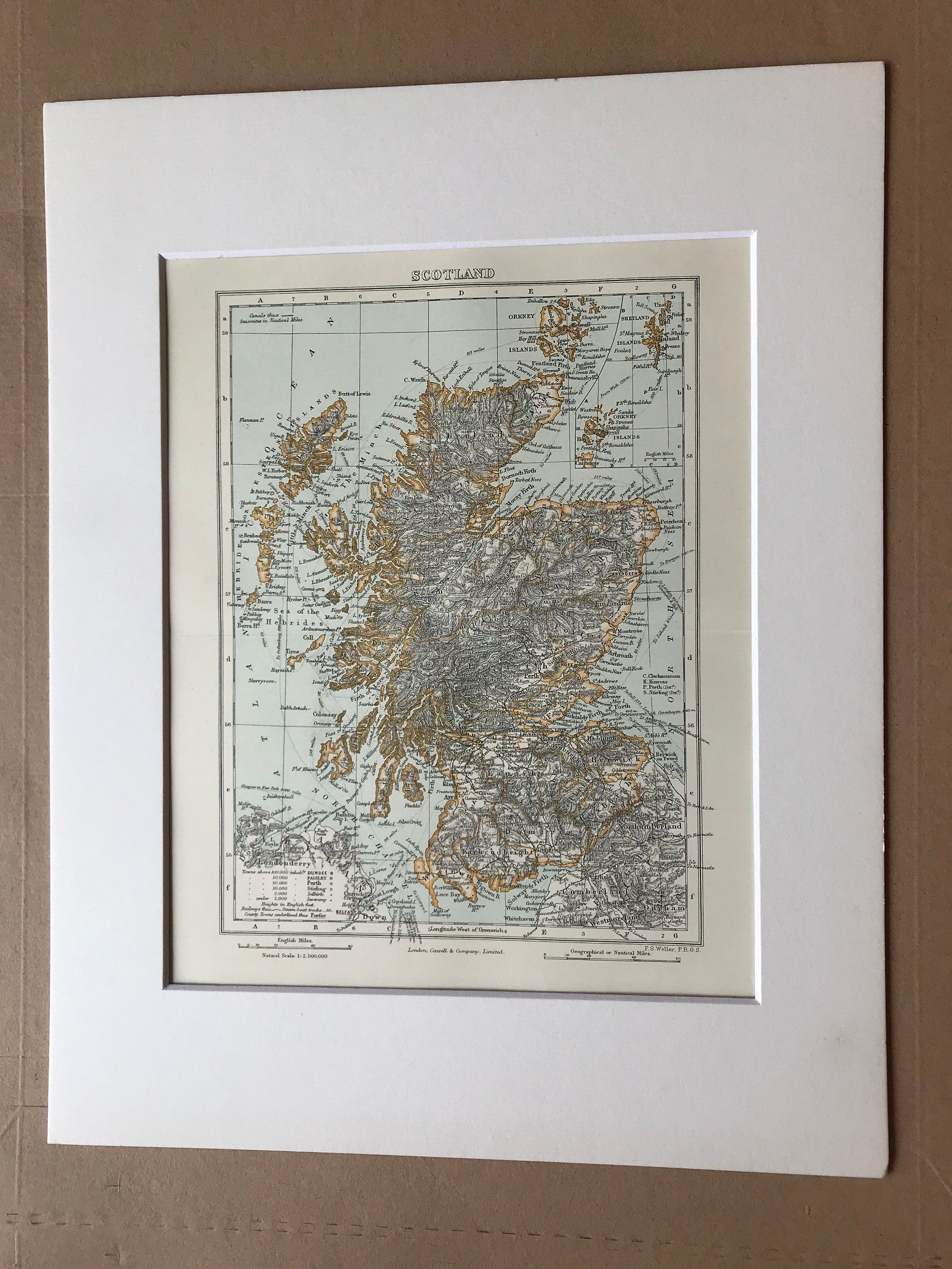 1880 Scotland Original Antique Map - Mounted and Matted - Available ...