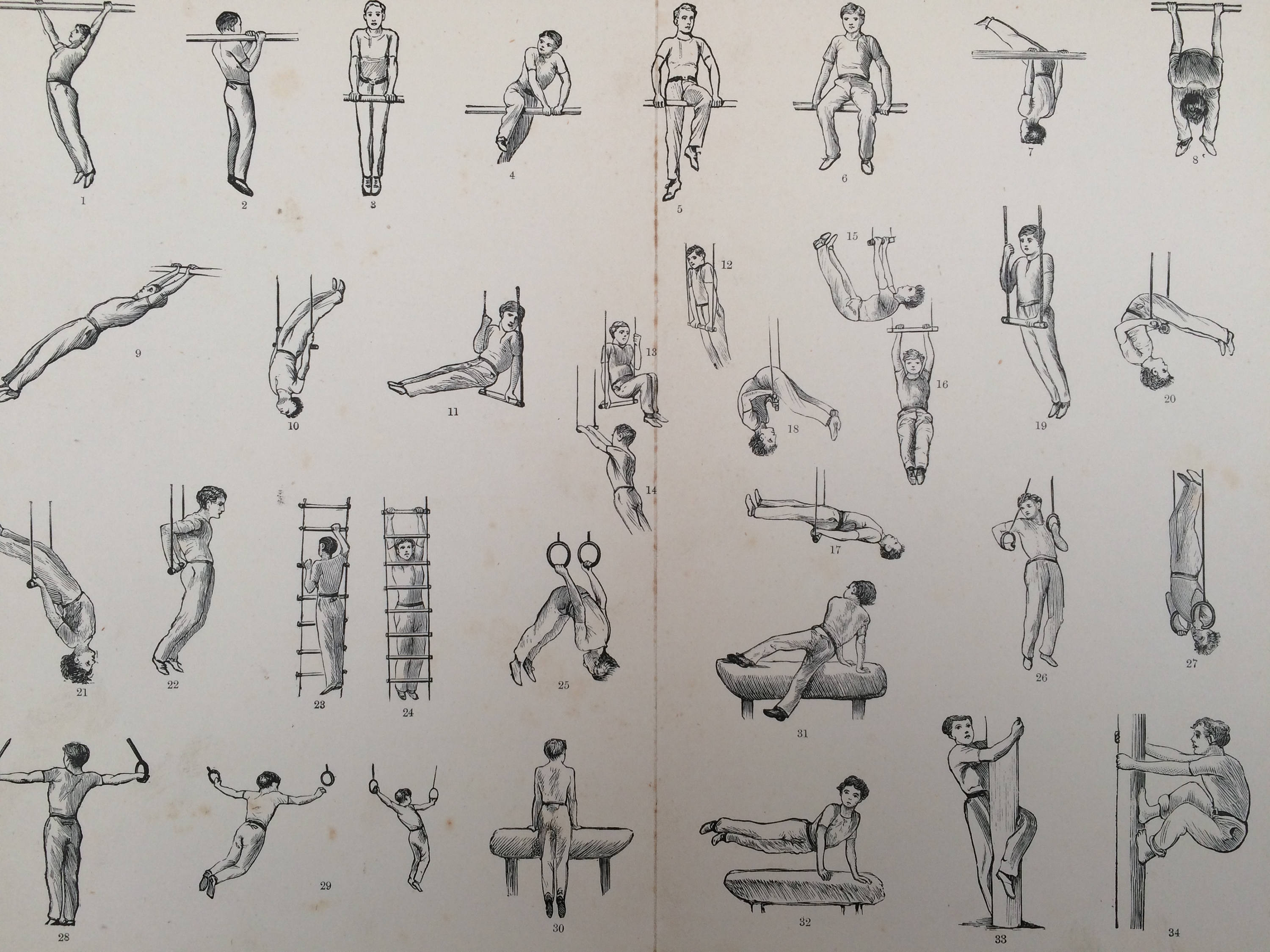 1900 Gymnastics Original Antique Lithograph - 9 x 11 inches ...