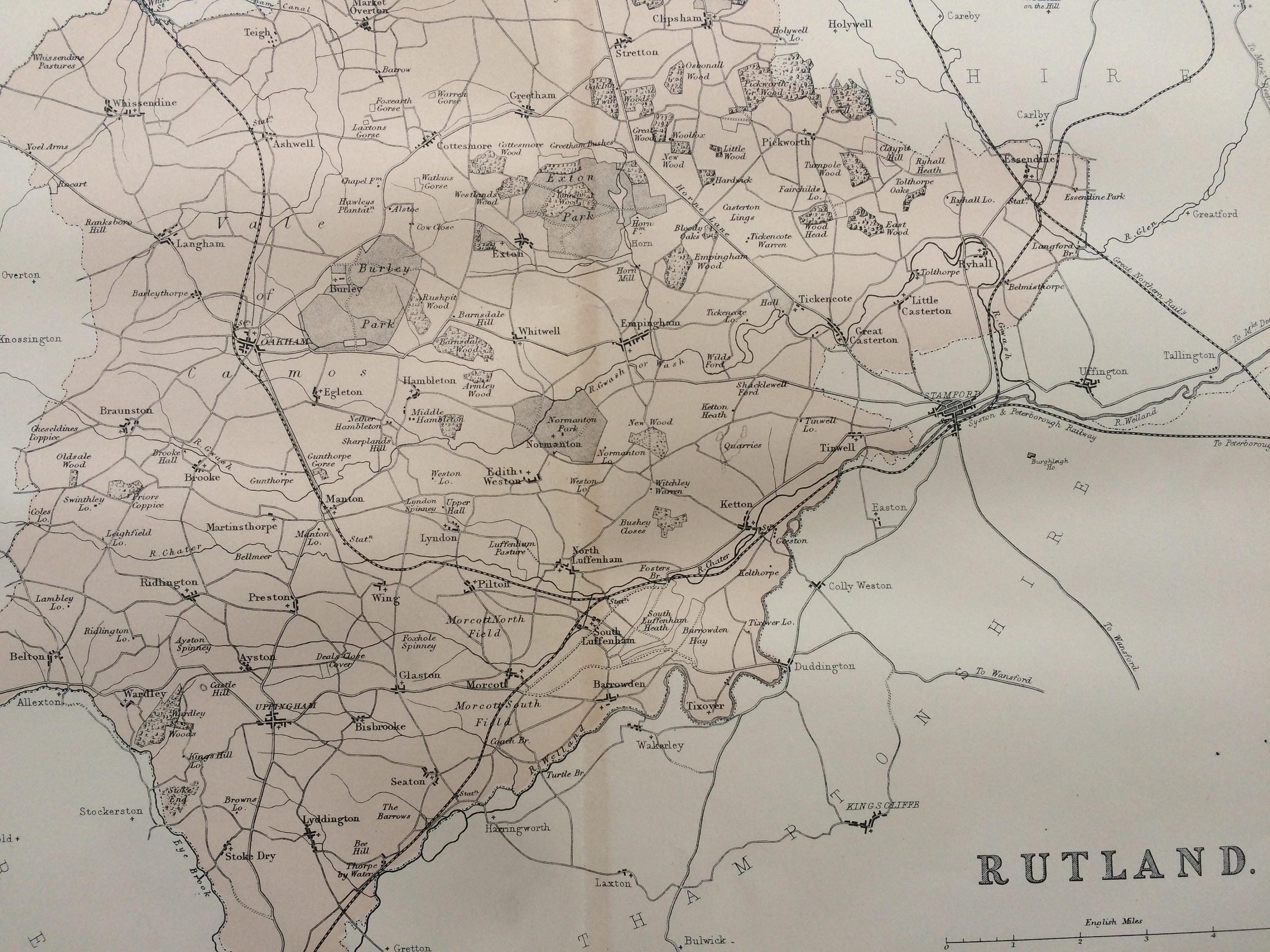 1868 RUTLAND original antique map, english county, cartography ...