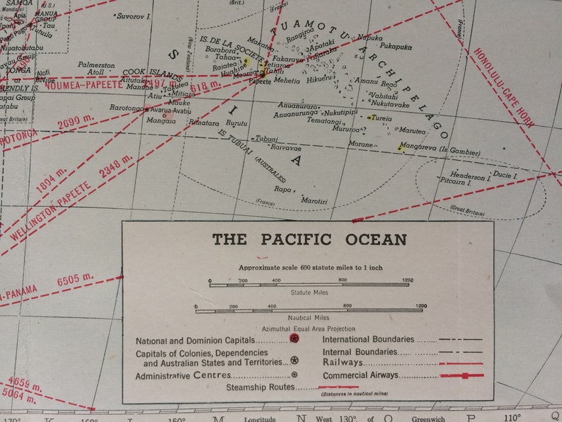 1940s the Pacific Ocean Original Vintage Map Showing National | Etsy