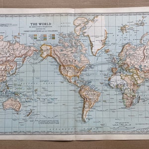 1903 Original Antique World Map on Mercator's Projection Showing the ...