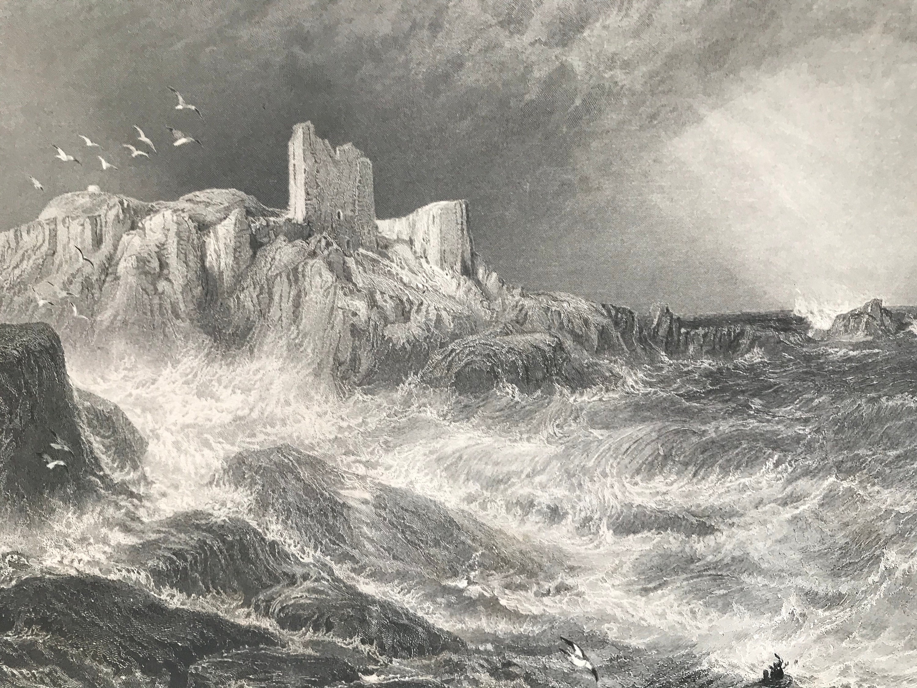 1876 Turnbury Castle Original Antique Steel Engraving - Mounted and ...