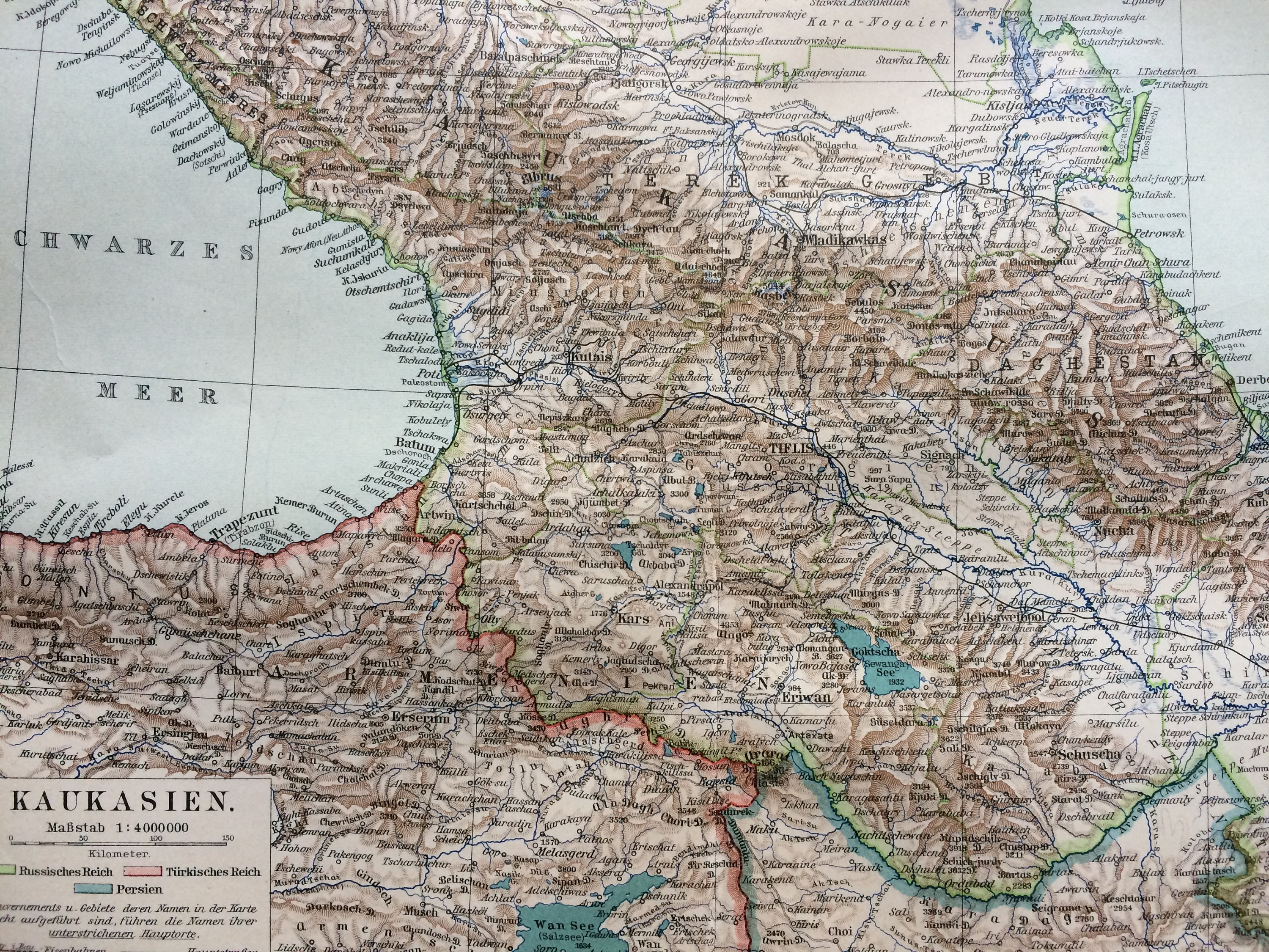 1898 Caucasus Original Antique Map - Armenia, Azerbaijan, Georgia ...