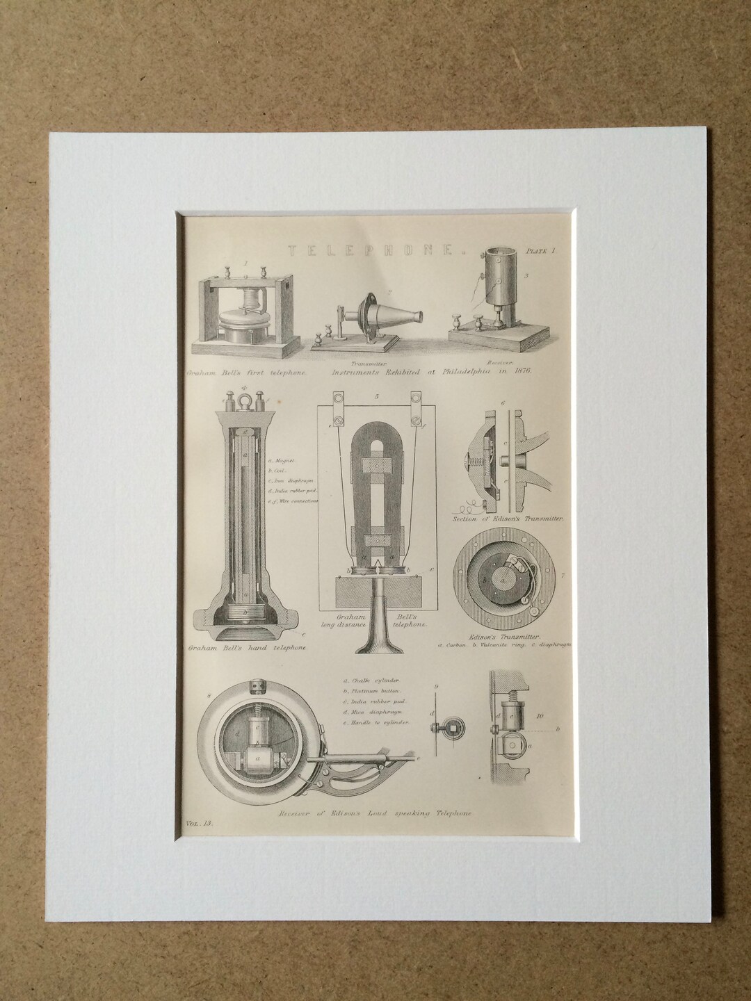 1891 Telephone Original Antique Encyclopaedia Illustration Technology ...
