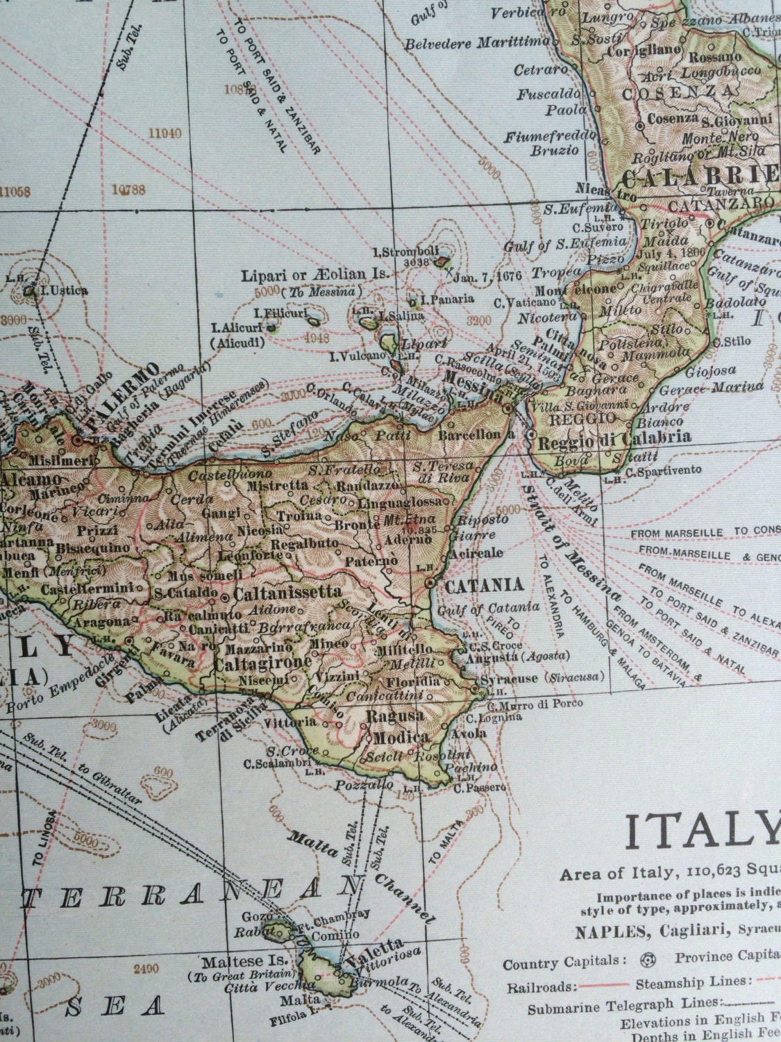 1903 Italy Original Large Antique Map - Wall Map - Home Decor ...