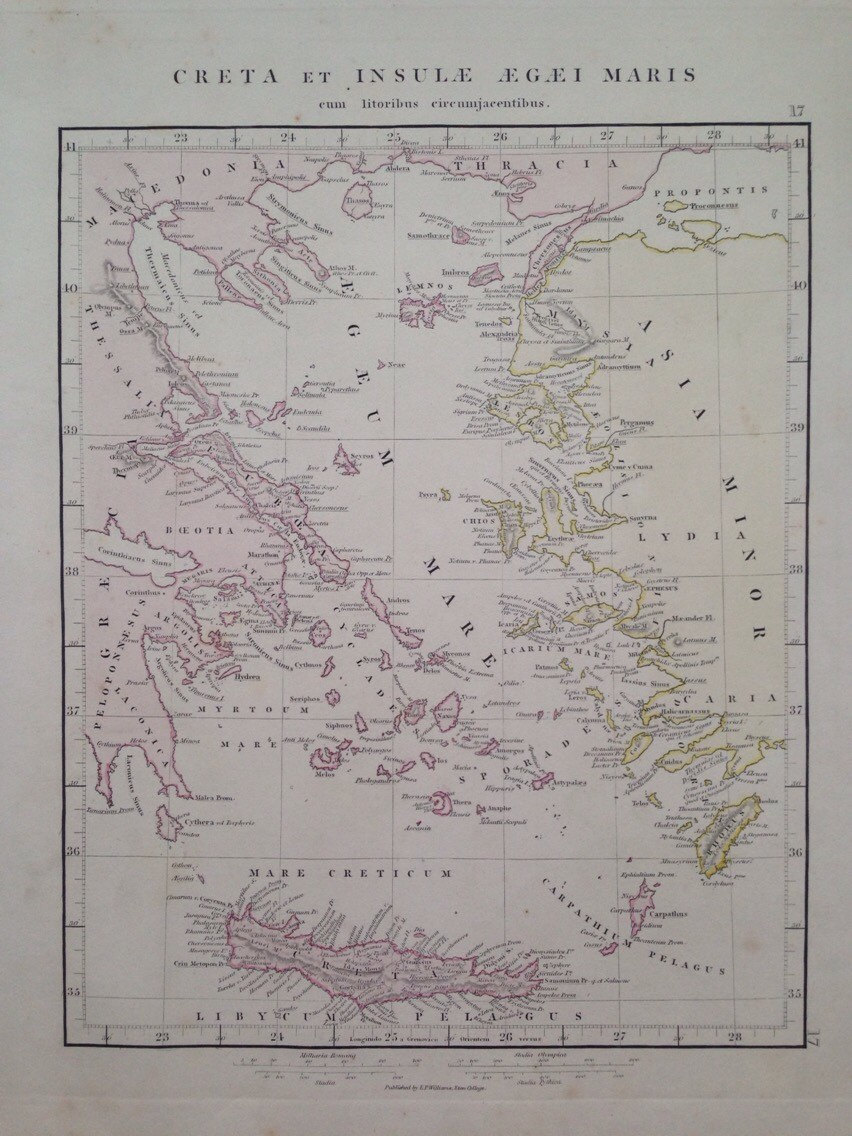 1865 CRETA et Insulae Aegaei Maris Original Antique Hand-Coloured ...