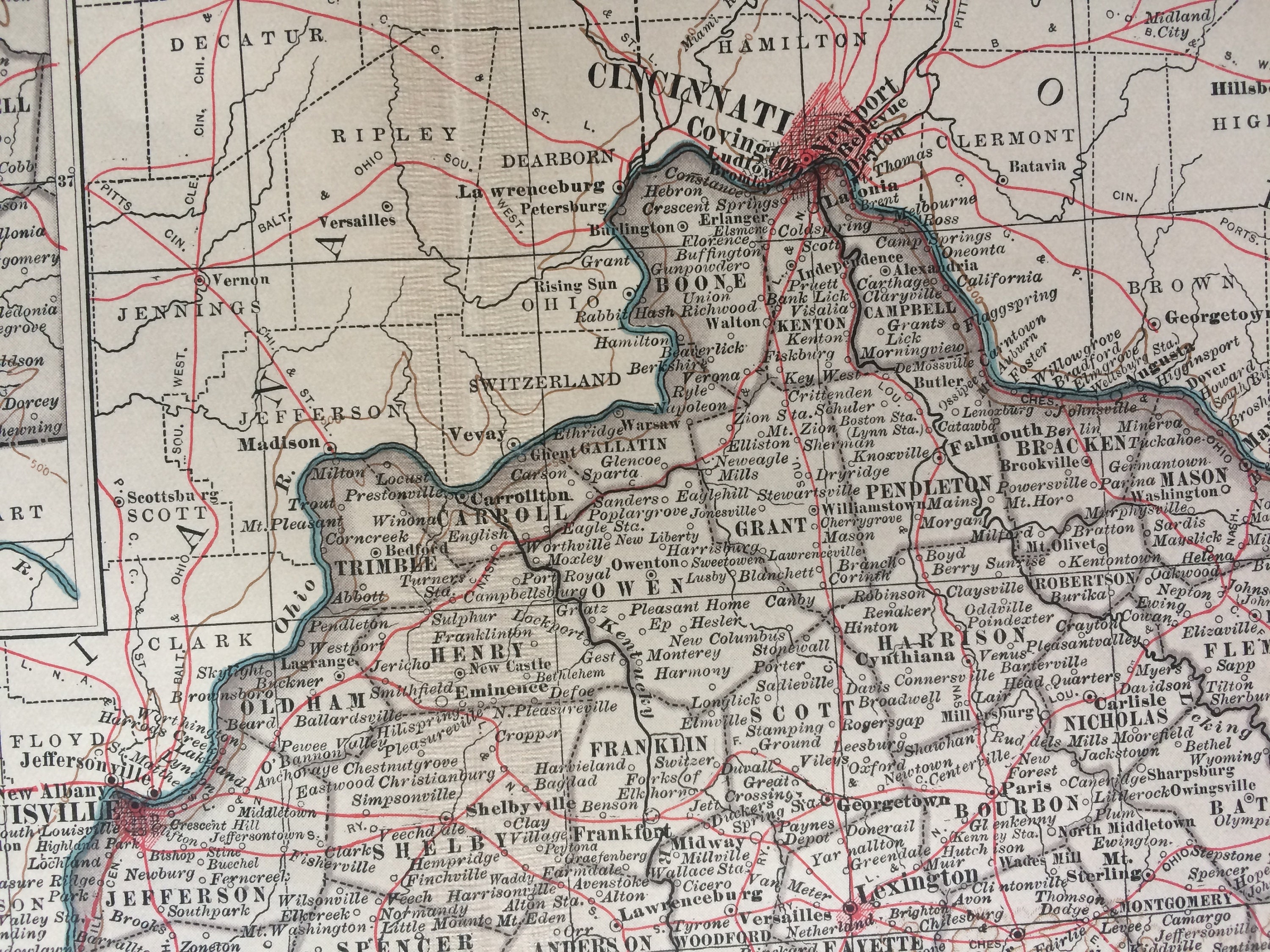 1903 Kentucky Original Large Antique Map - US State Map - KY - Wall Map ...