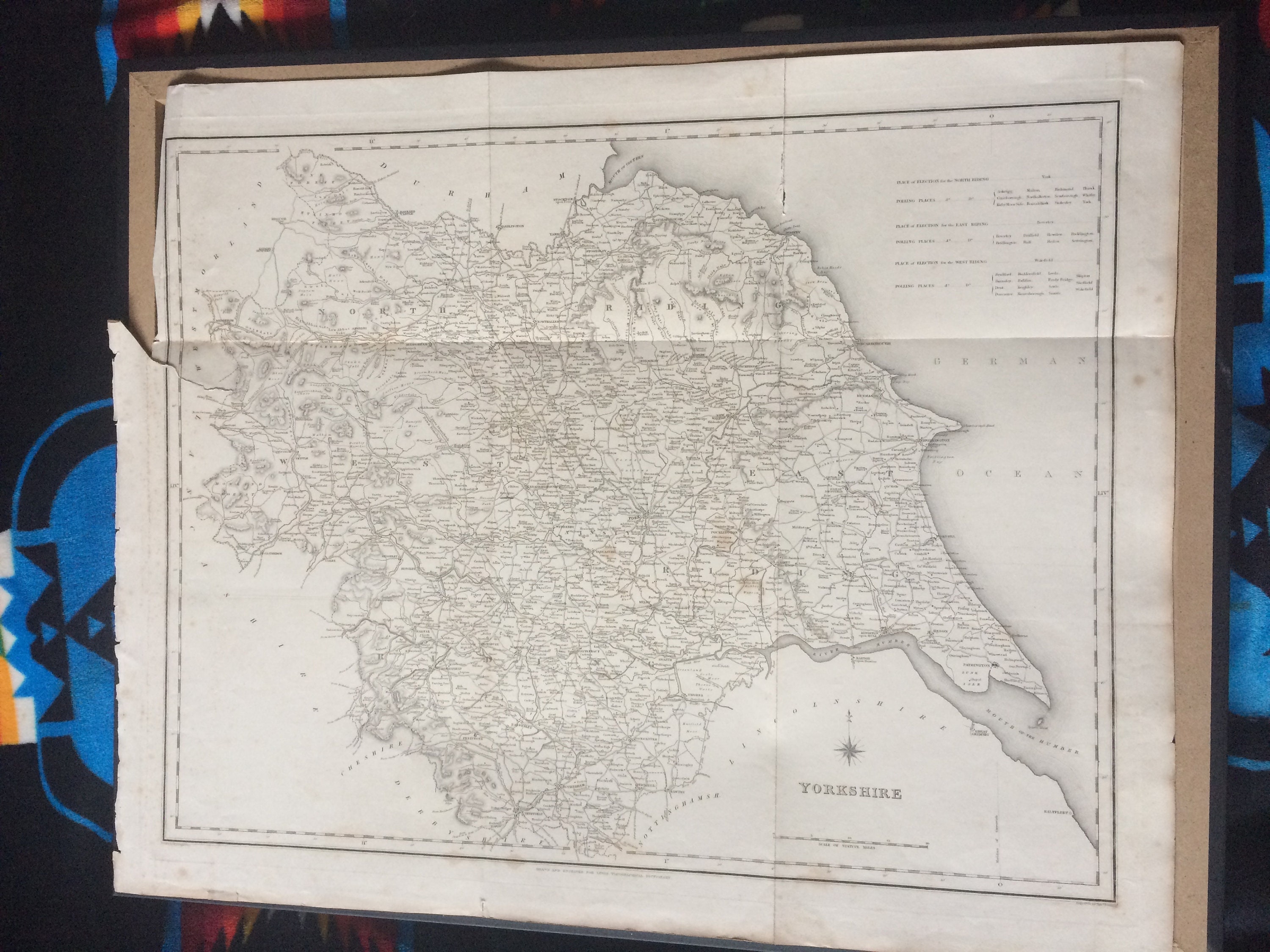 1845 Yorkshire Extra Large Original Antique Engraved Map - UK County ...