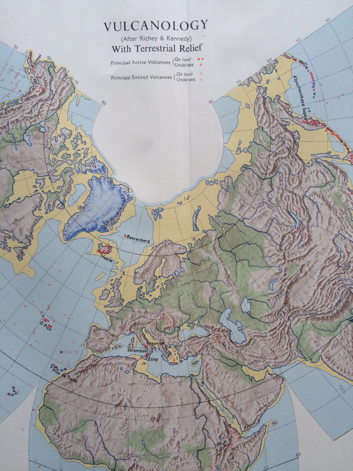 1958 WORLD PHYSIOGRAPHY Extra Large Original Vintage World Map ...