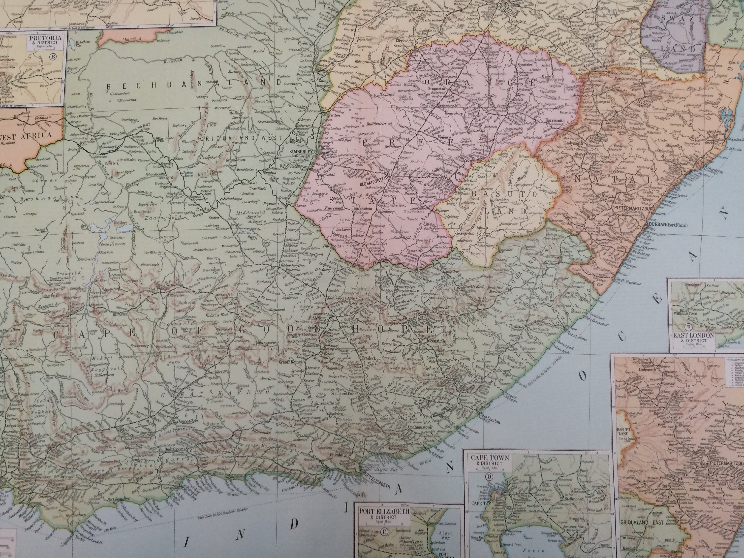 1920 Railway Map of South Africa Extra Large Original Antique Map East ...