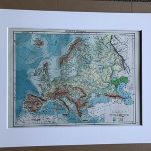 1901 Europe physical Original Antique Map Mounted and Matted Available ...