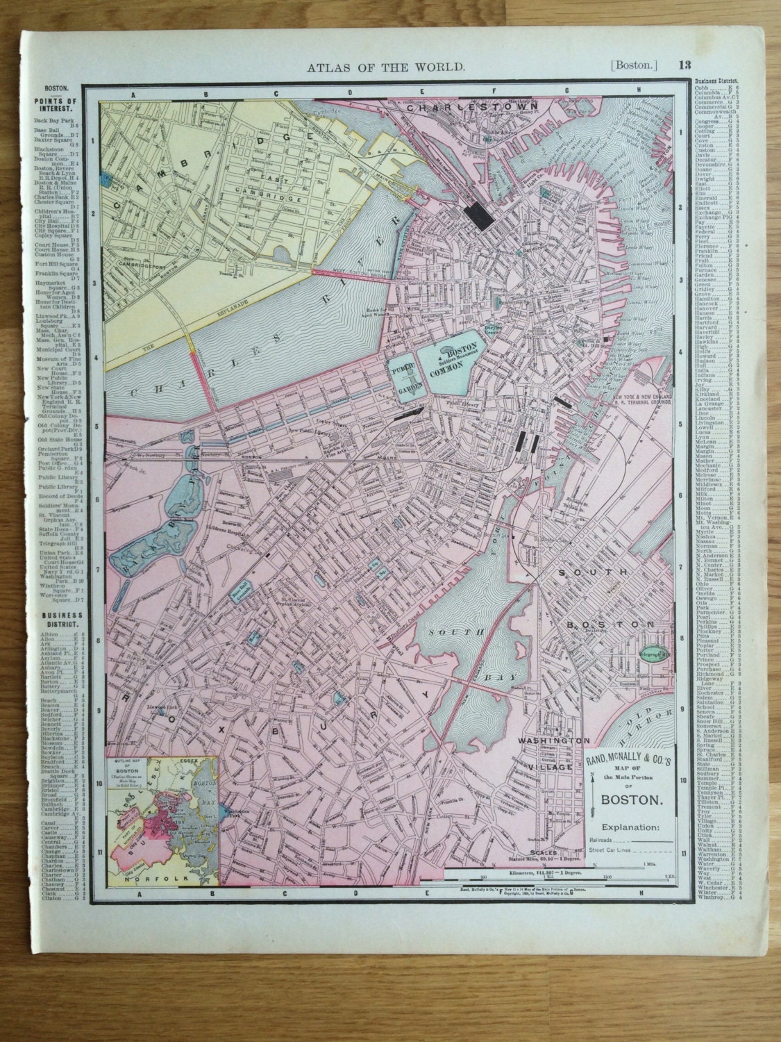 1898 BOSTON Original Antique City Plan Map, 11 x 14 inches, Rand ...