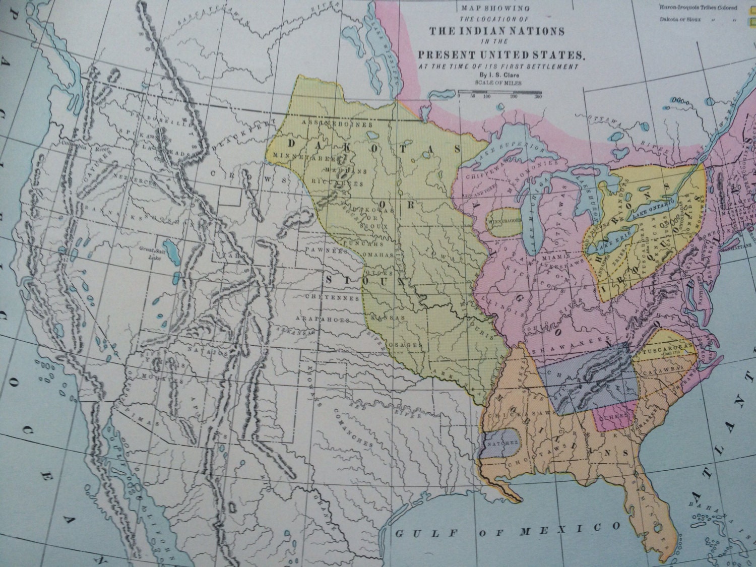 1936 Indian Nations at time of first settlement Original Vintage Map ...