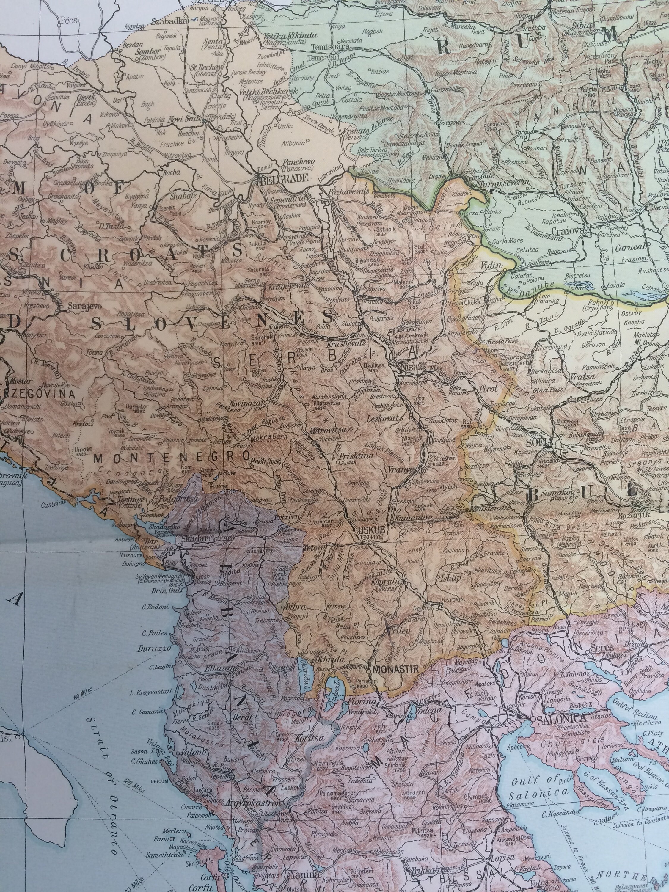 1920 The Balkan States Extra Large Original Antique Map with inset map ...