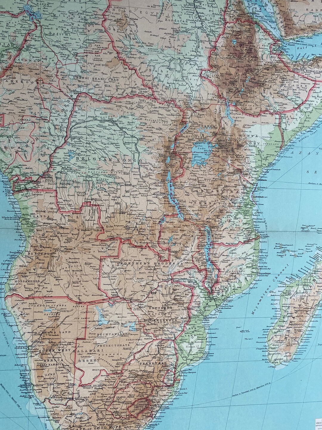 1922 Central and Southern Africa Large Original Antique Times Atlas ...