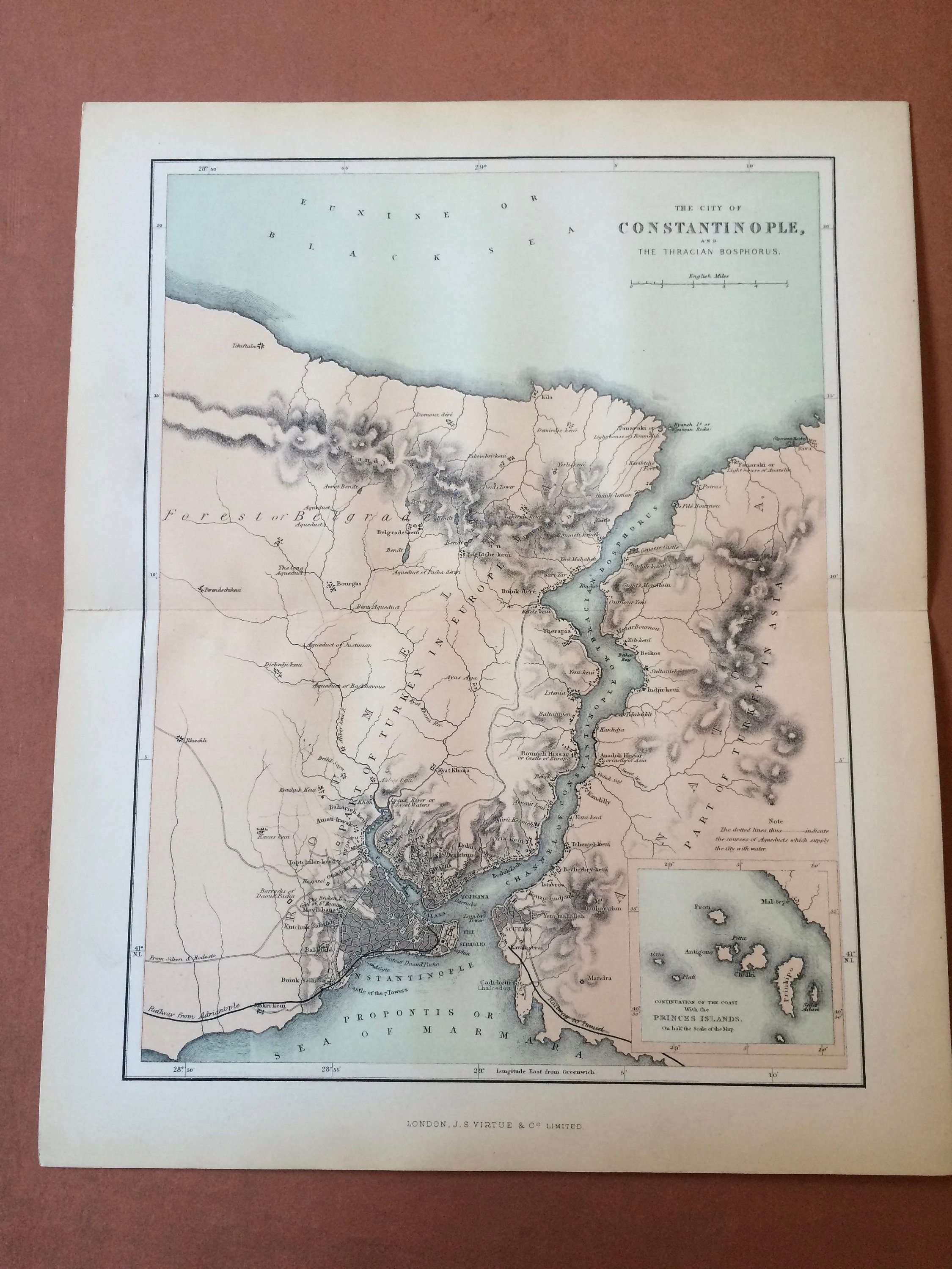 1895 Original Antique Map of Constantinople and the Thracian Bosphorus ...
