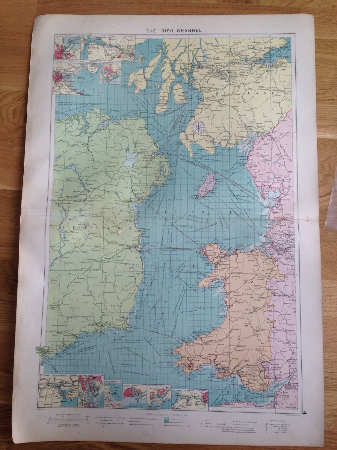 1920 The Irish Channel mercantile marine map- extra large original ...