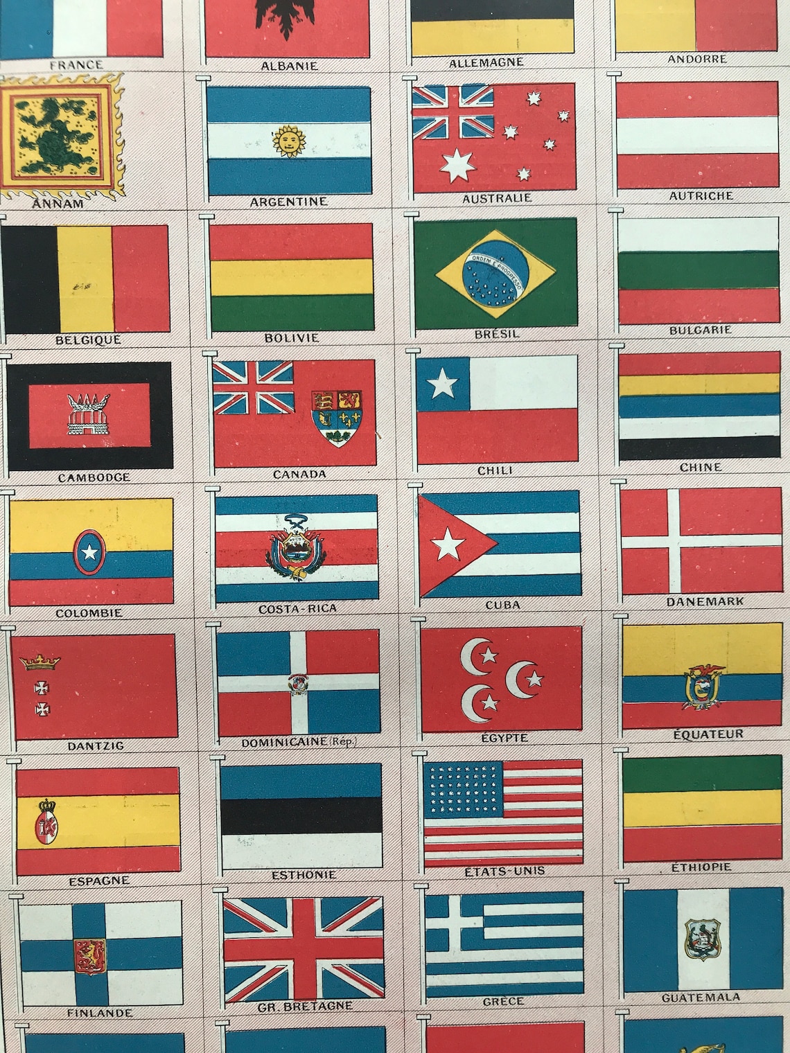 1923 National Flags Original Antique Print - Mounted and Matted ...