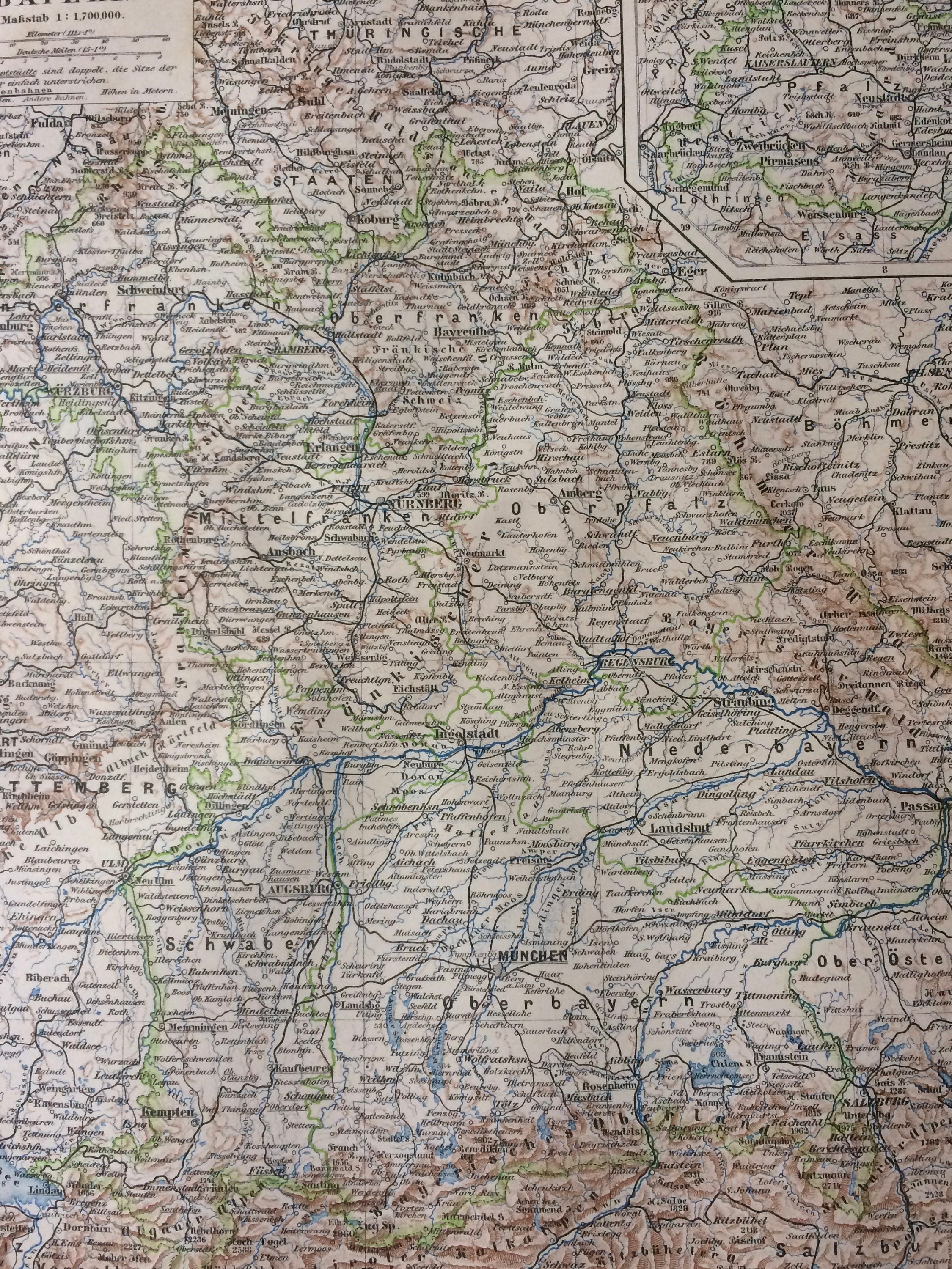 1894 Bayern Original Antique Map - Available Mounted and Matted ...