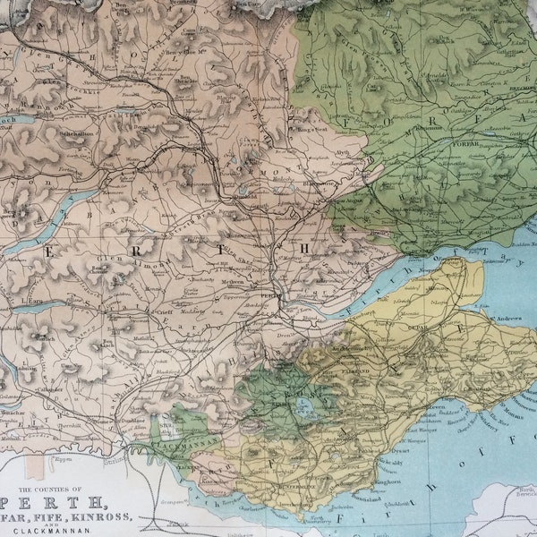 Antique Map Fife Scotland - Etsy