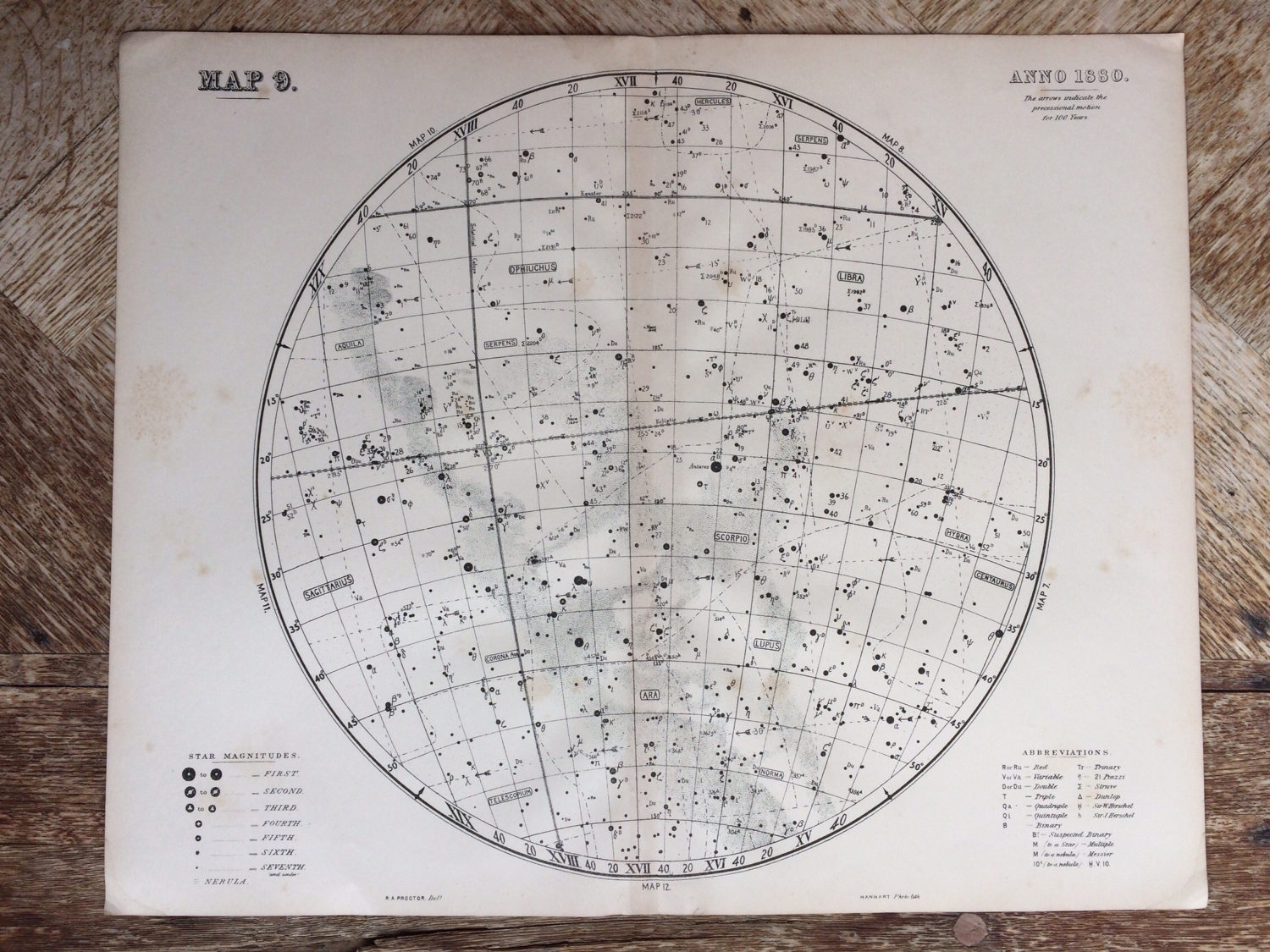 1896 Original Large Antique Star Map for anno 1880 - 14 x 18 inches ...