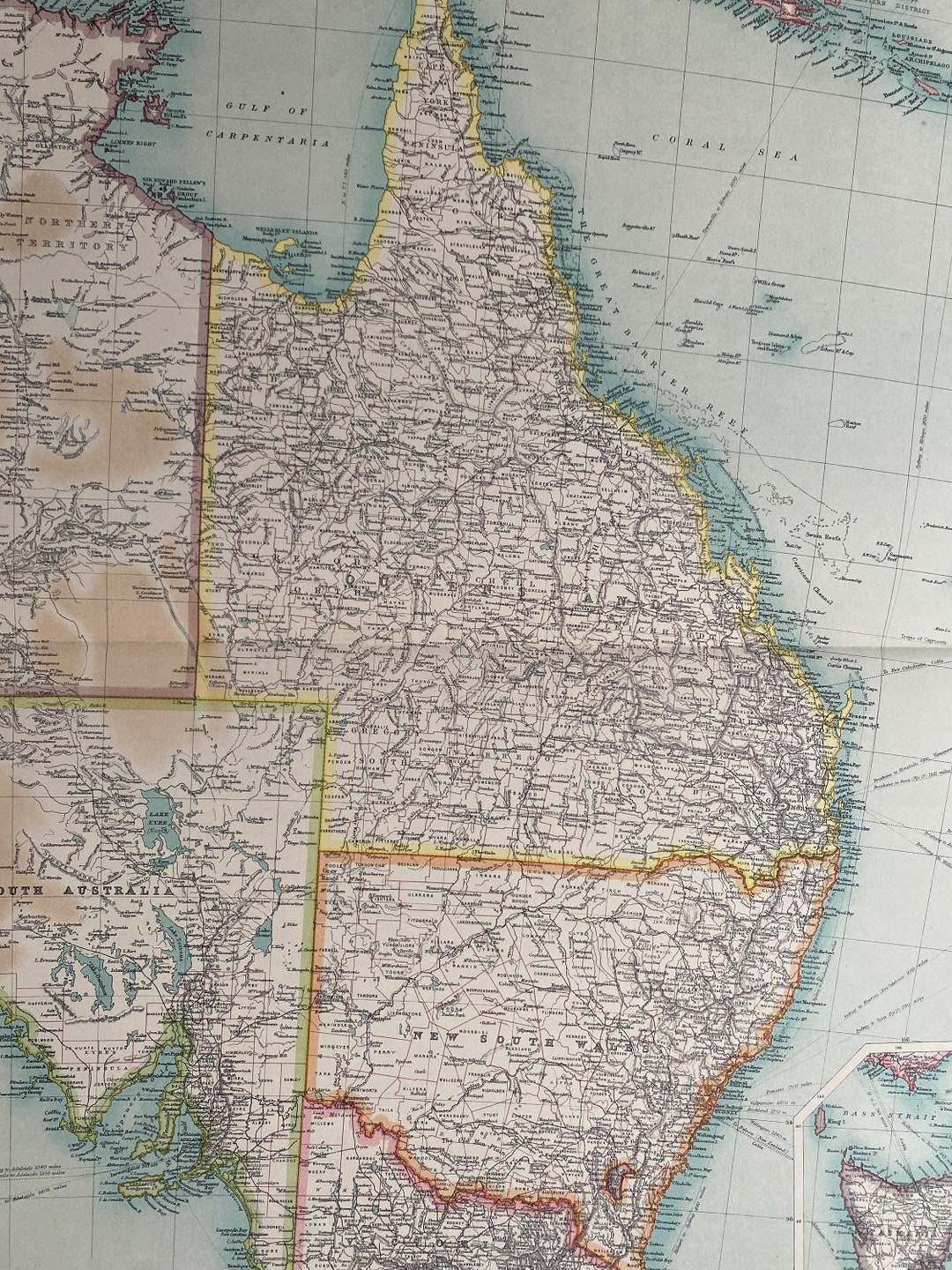 1922 AUSTRALIA eastern Section Large Original Antique Times Atlas ...