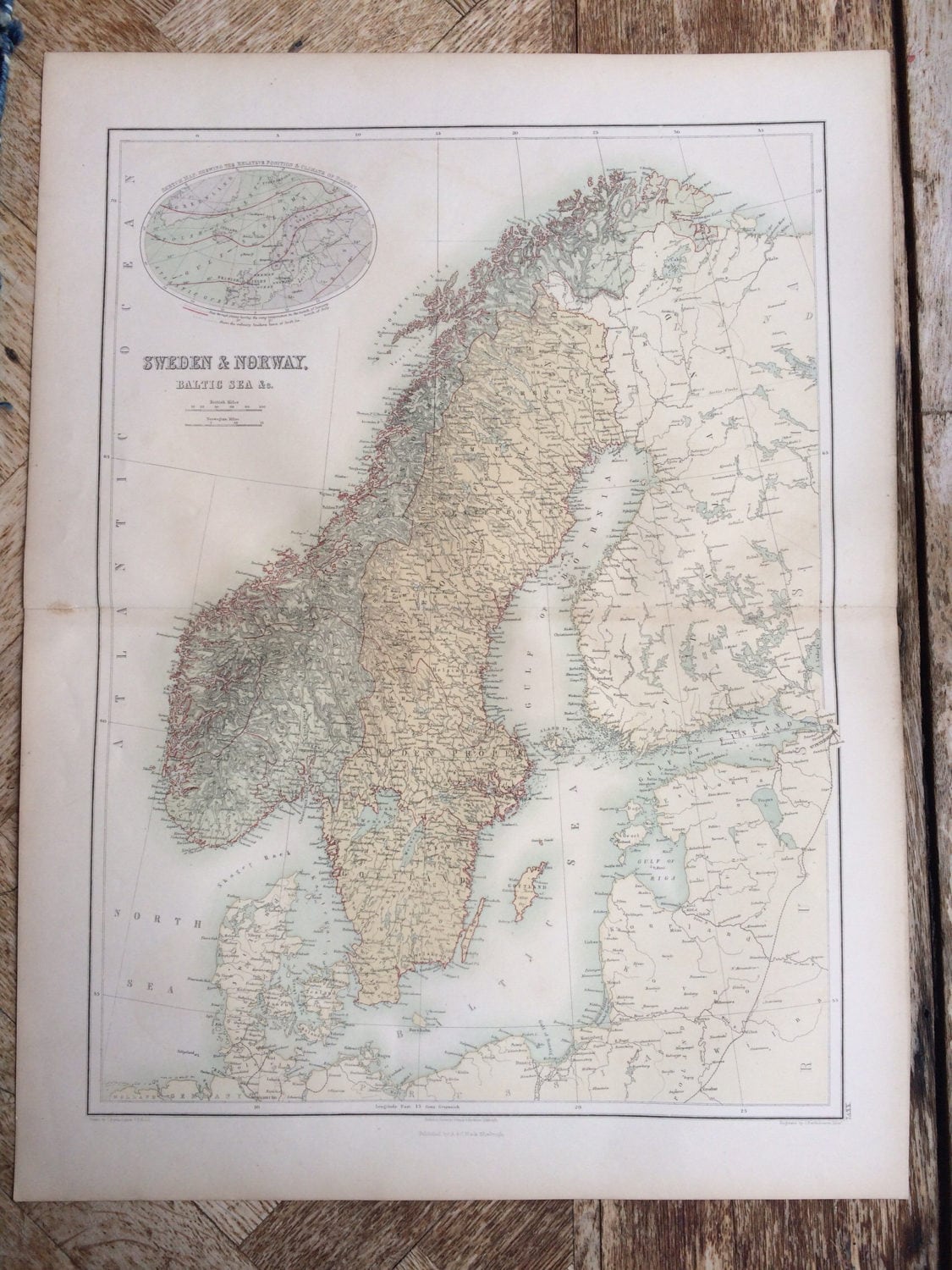 1859 SWEDEN and NORWAY extra large rare original antique A & C Black ...