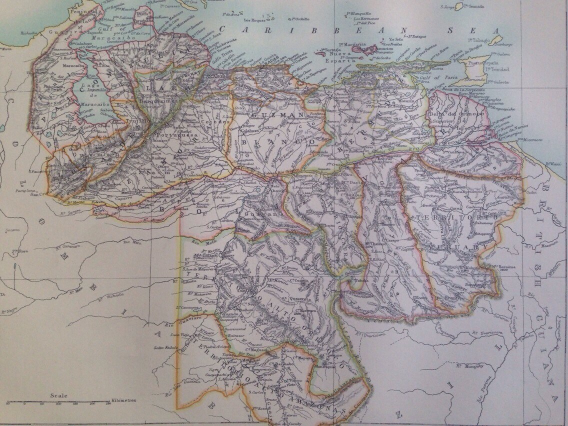 1875 Venezuela Original Antique Map - South America - Available Matted ...