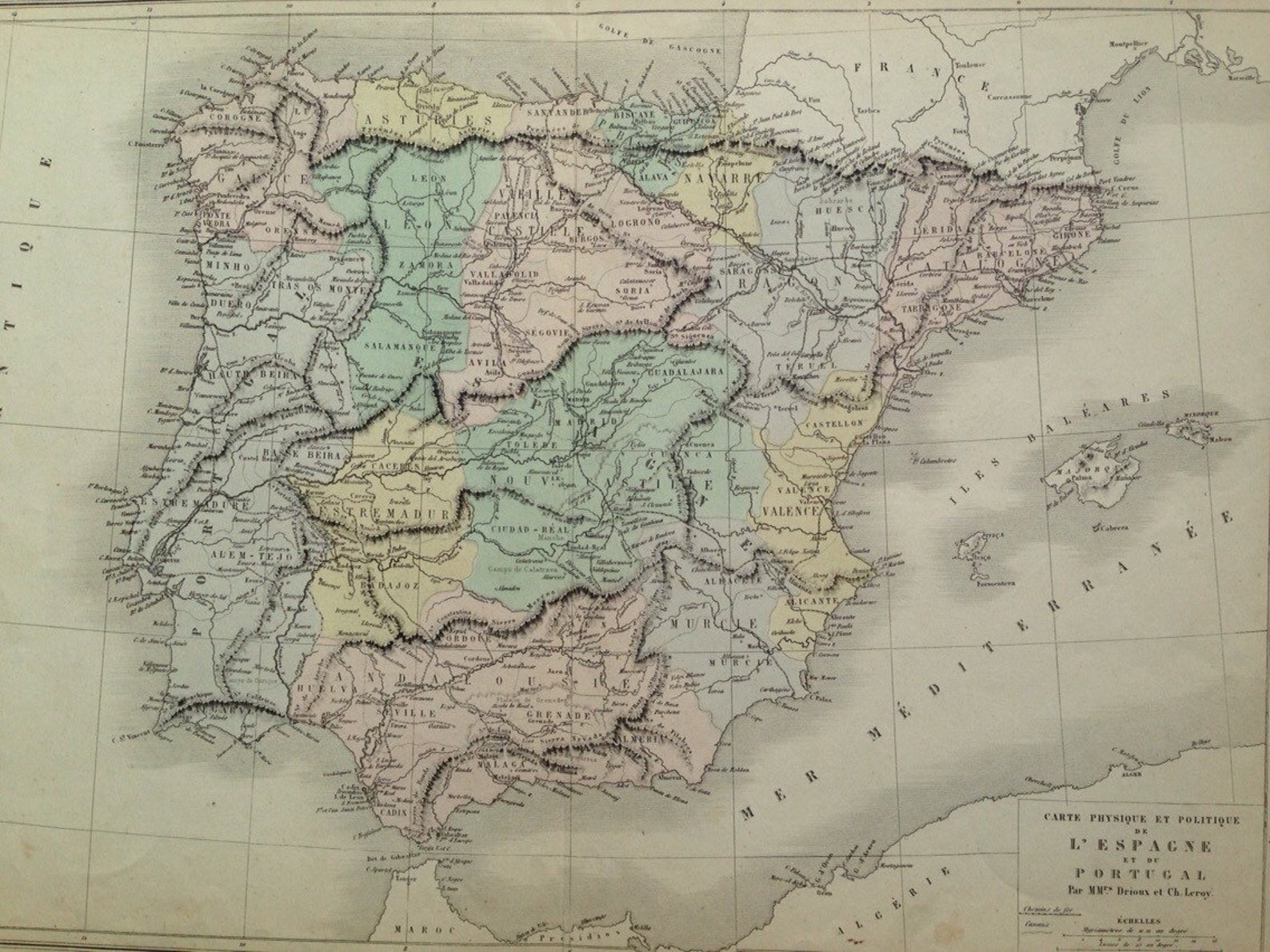 1866 Spain & Portugal Large Original Antique Map Physical - Etsy UK