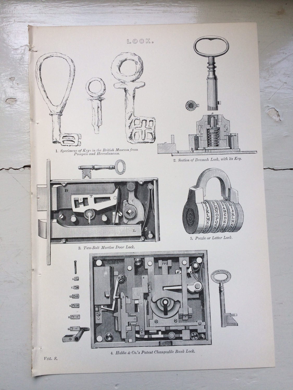 1891 Lock Original Antique Steel Engraving - Mortise, Puzzle, Bramah ...