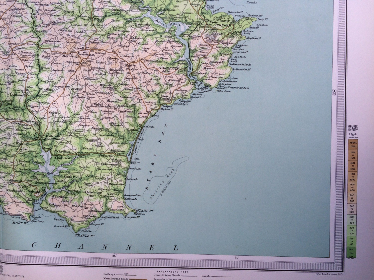 1903 DARTMOOR & TORQUAY Large Original Antique Map, 17.5 x 23 inches ...