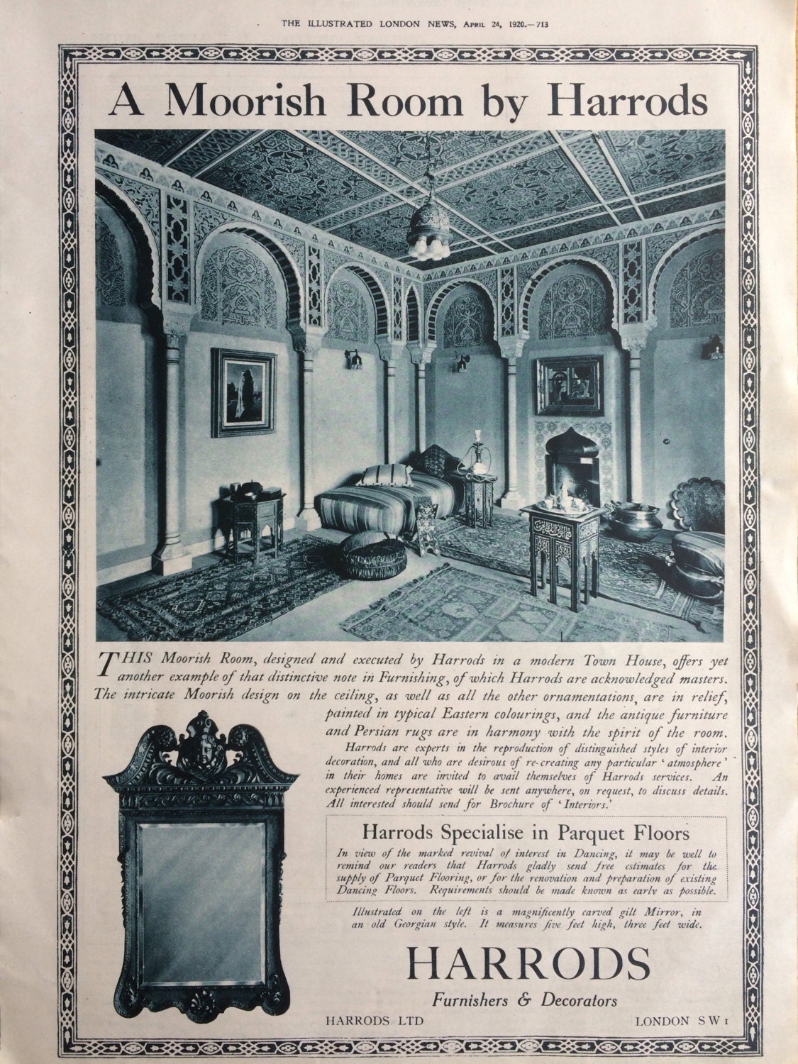 1920 HARRODS Original Vintage Advertisement from the illustrated london ...