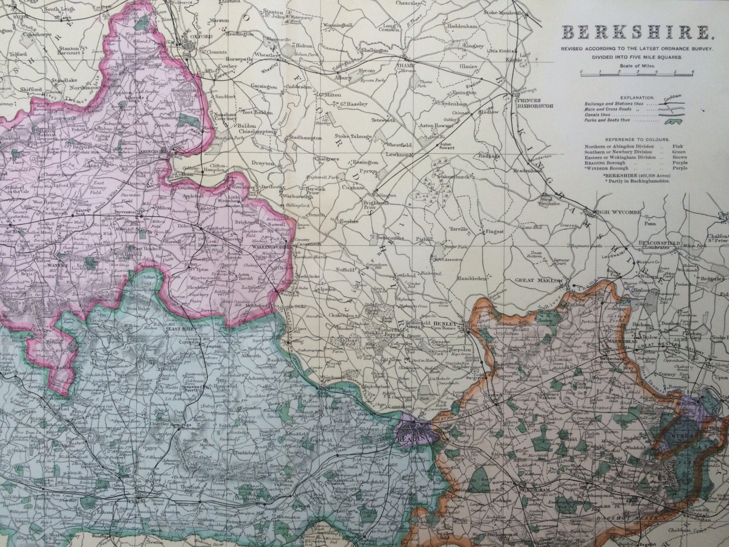 1907 BERKSHIRE large original antique map, 20.5 x 13.5 inches ...