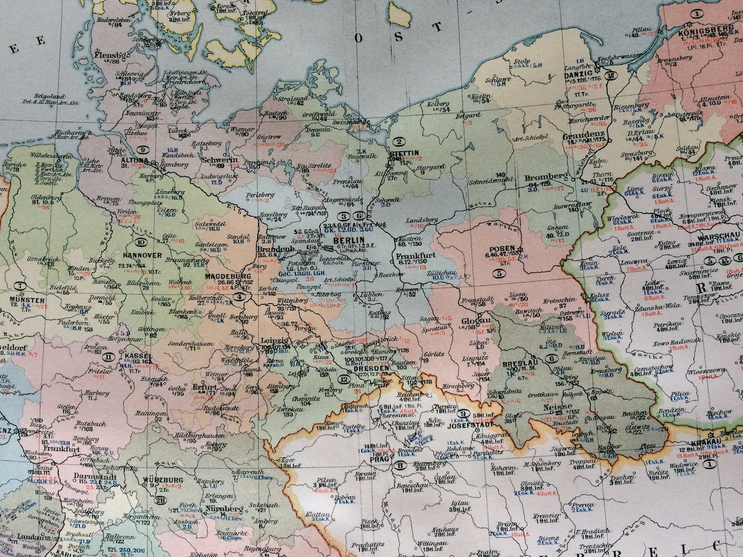 1898 Garrison Map of Central Europe Large Original Antique Map - Etsy