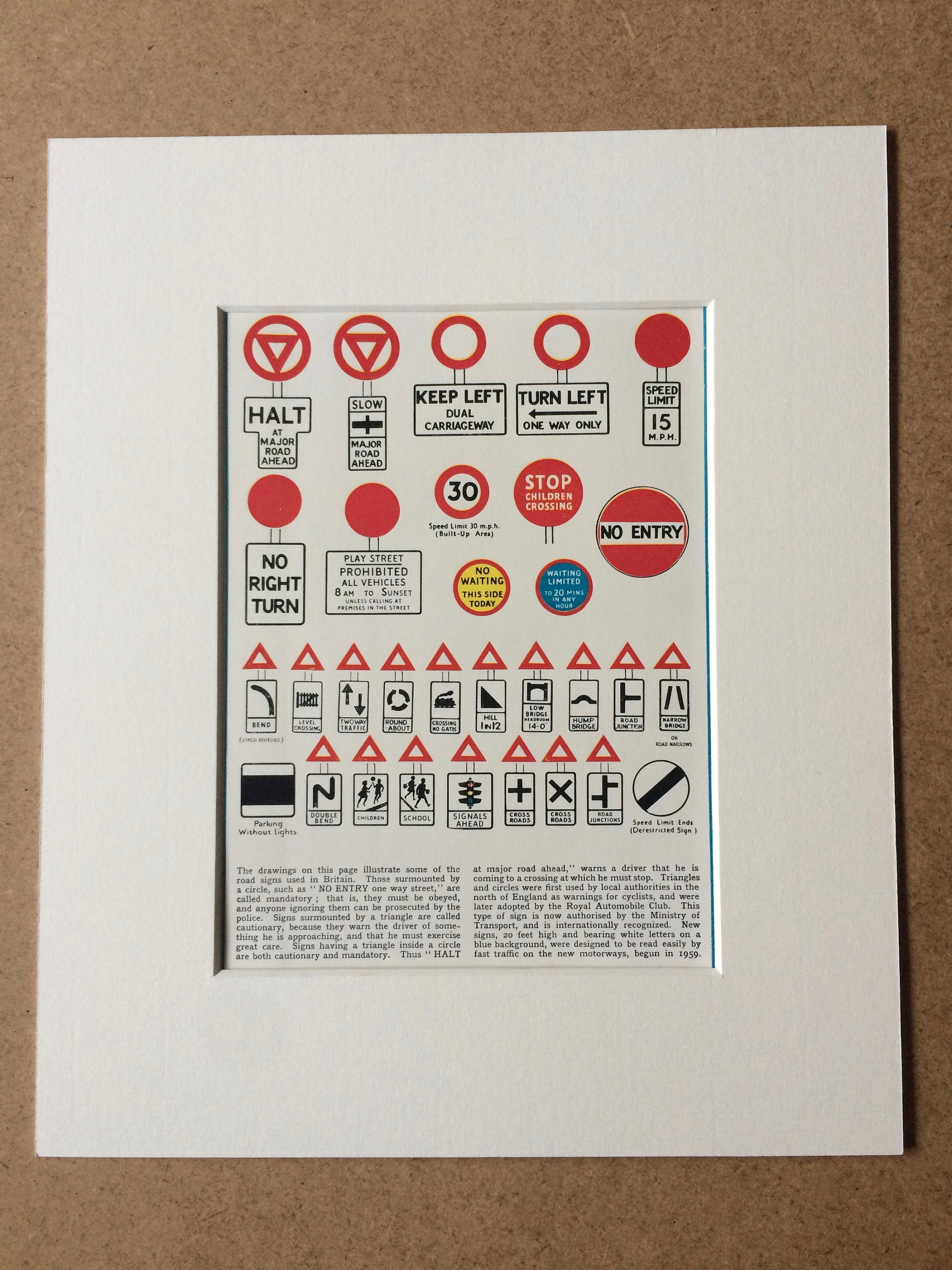 1940s Road Signs Original Vintage Print - Mounted and Matted - Traffic ...
