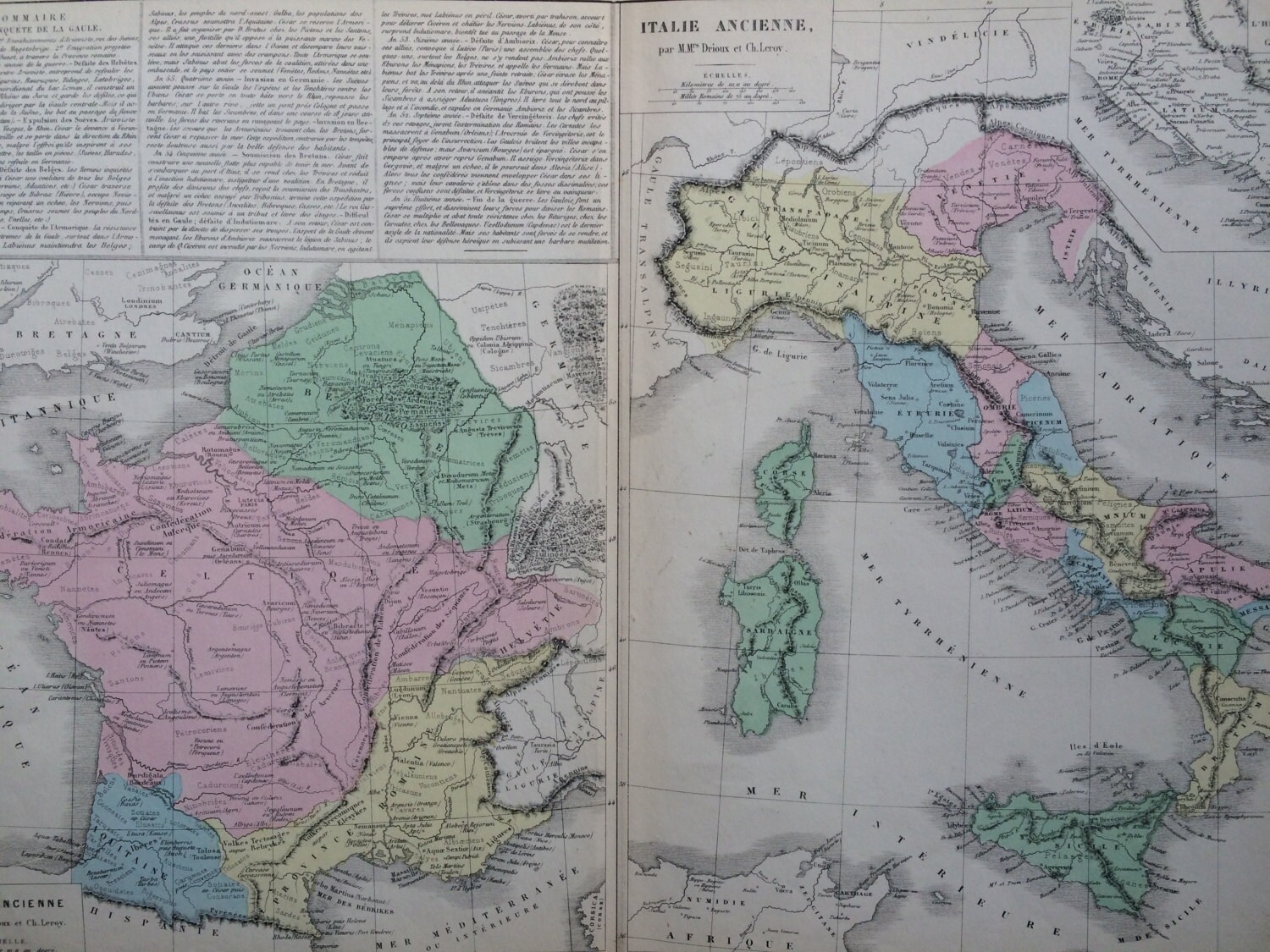 1866 Ancient Italy And Ancient France Large Original Antique Map