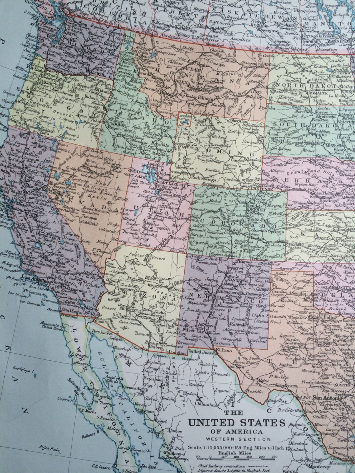 1920 UNITED STATES (west) Original Vintage Map, 12 X 14.5 Inches ...